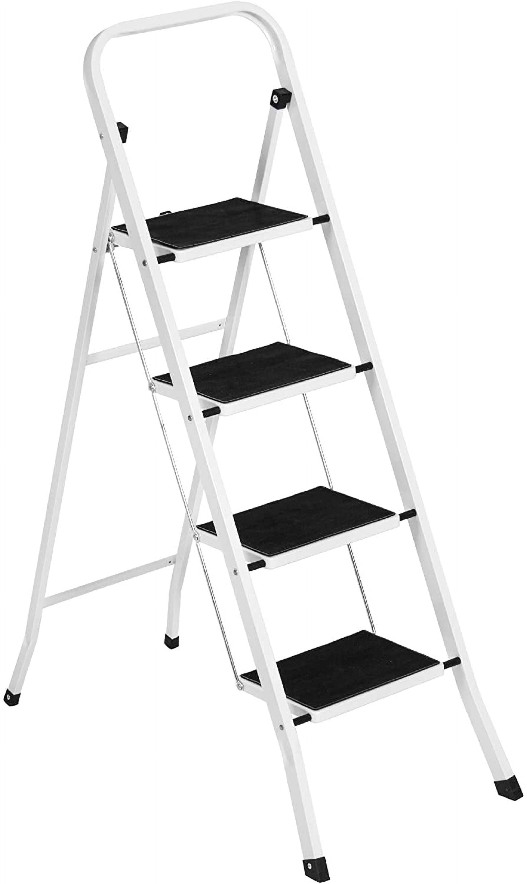 Gloaa 4-Step Portable Folding Heavy-Duty Steel Ladder w/Hand Rail, Wide ...