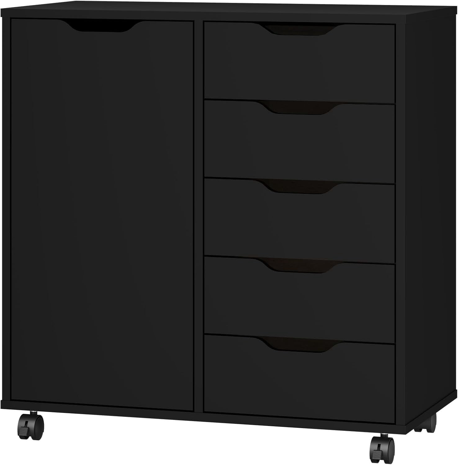 Gloaa 5-Drawer Chest with 1 Door, Wooden Chest of Drawers Storage ...