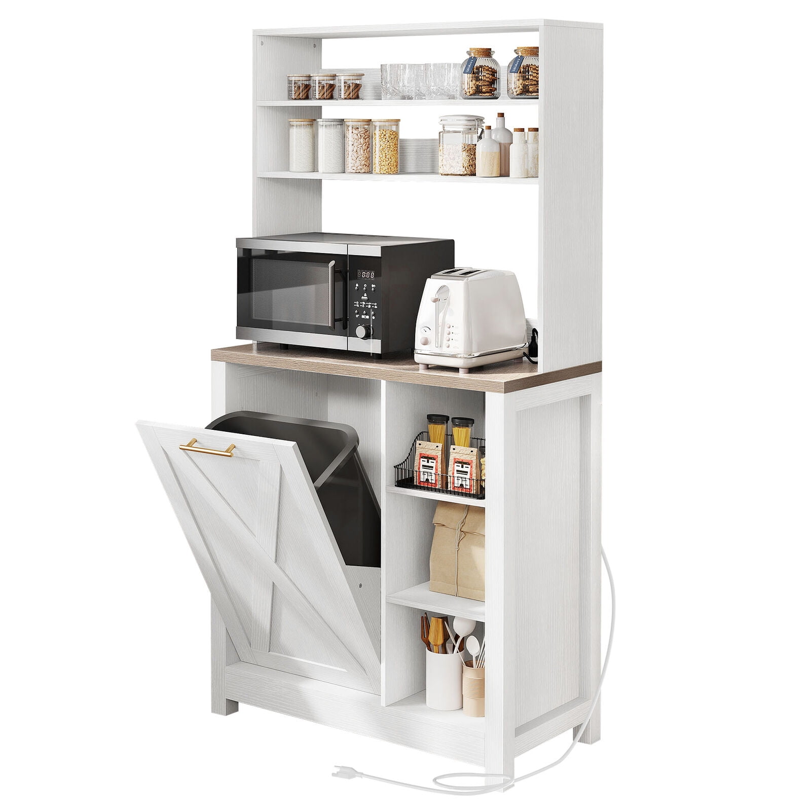 Gloaa All - in - One Kitchen Bakers Rack: Equipped with Trash Can Bin ...