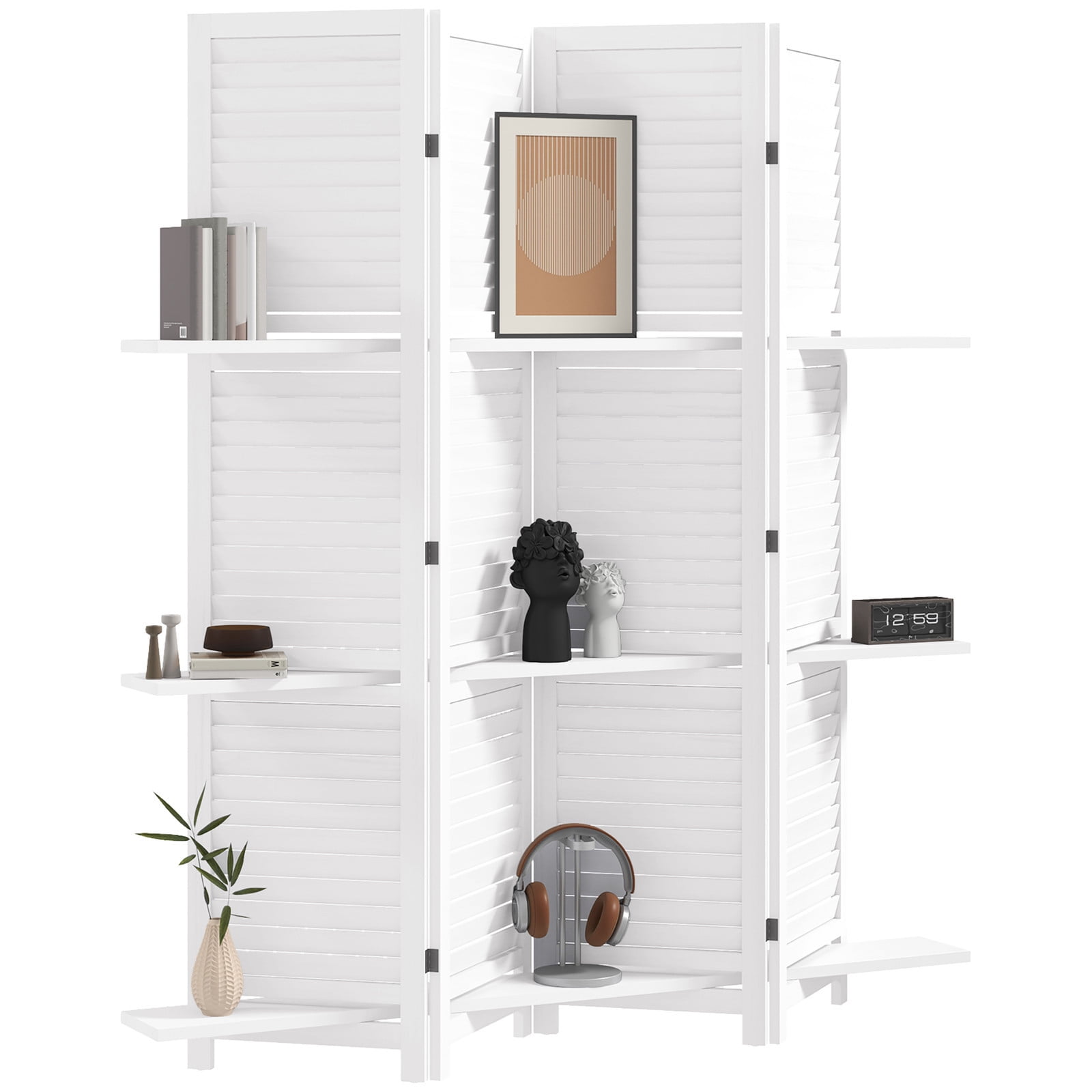 Gloaa High - Quality Wood Mobile Folding Privacy Screen with Shelves in ...
