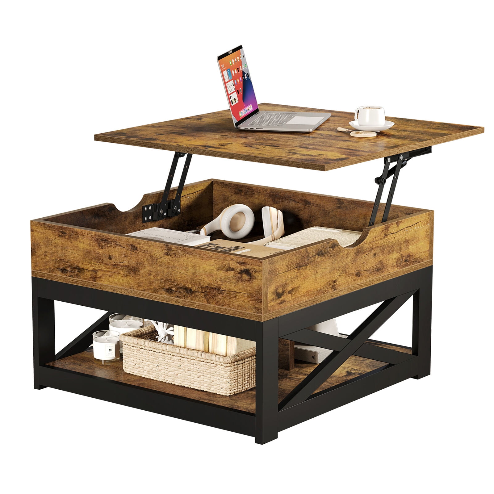 Gloaa Lift Top Coffee Table, Square Storage Coffee Table with Double ...