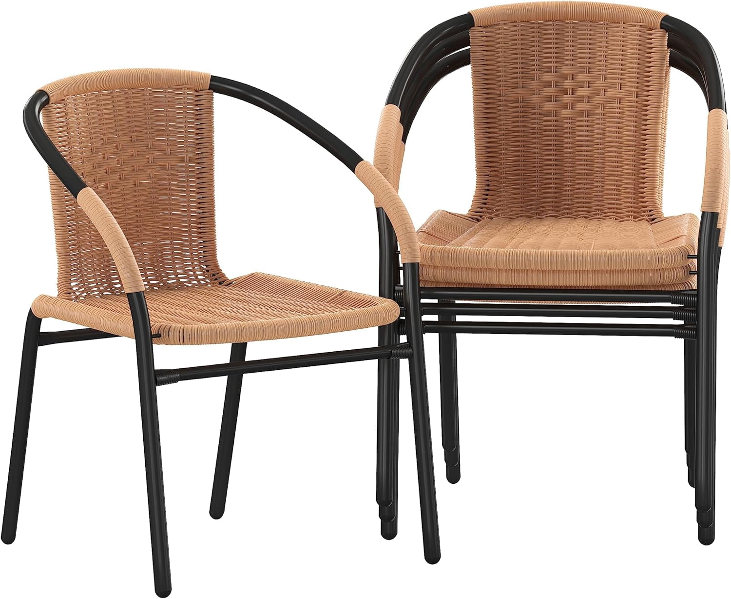 Gloaa Lila 4 Pack Beige Rattan Indoor-Outdoor Restaurant Stack Chair ...