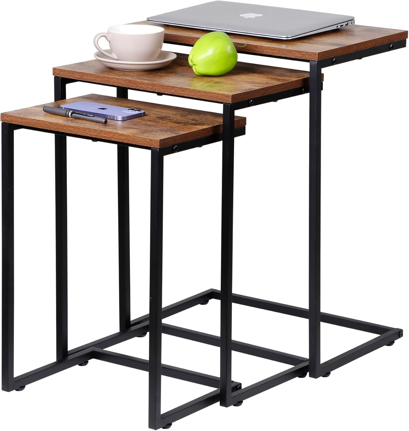 Gloaa Nesting Side Tables Set of 3 Industrial C Shaped End Table Set ...