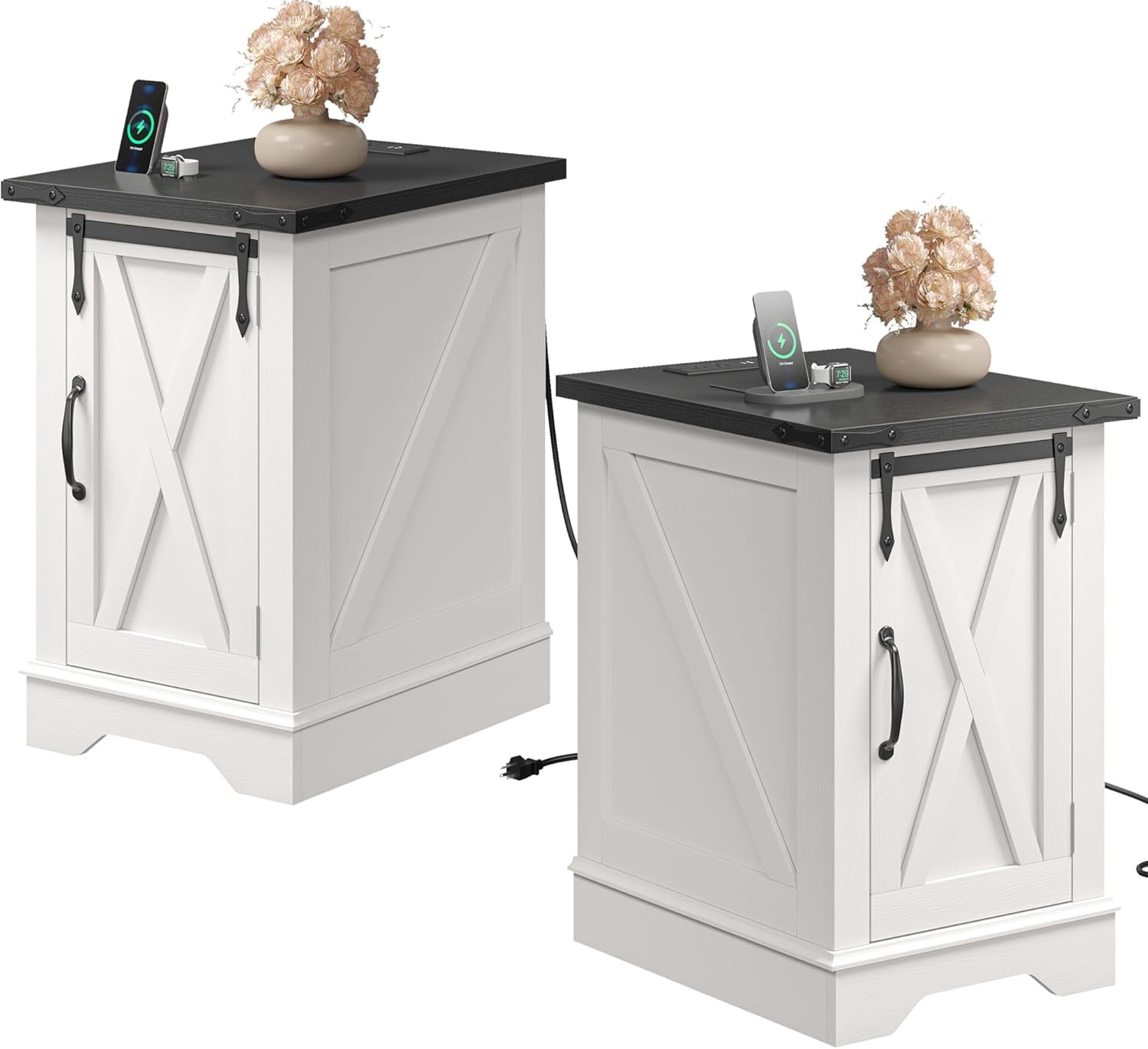 Gloaa Nightstand with Charging Station,25" End Tables with Barn Wood ...