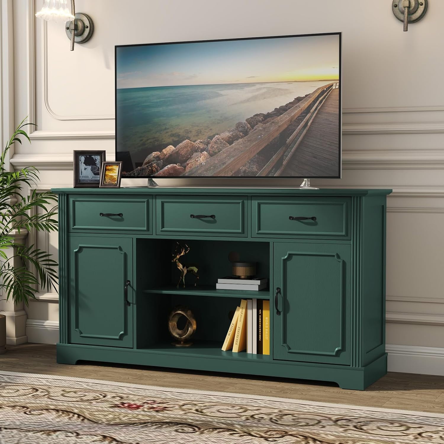 Gloaa TV Stand with 3 Drawers for TV up to 65'', Wood Mid Century ...