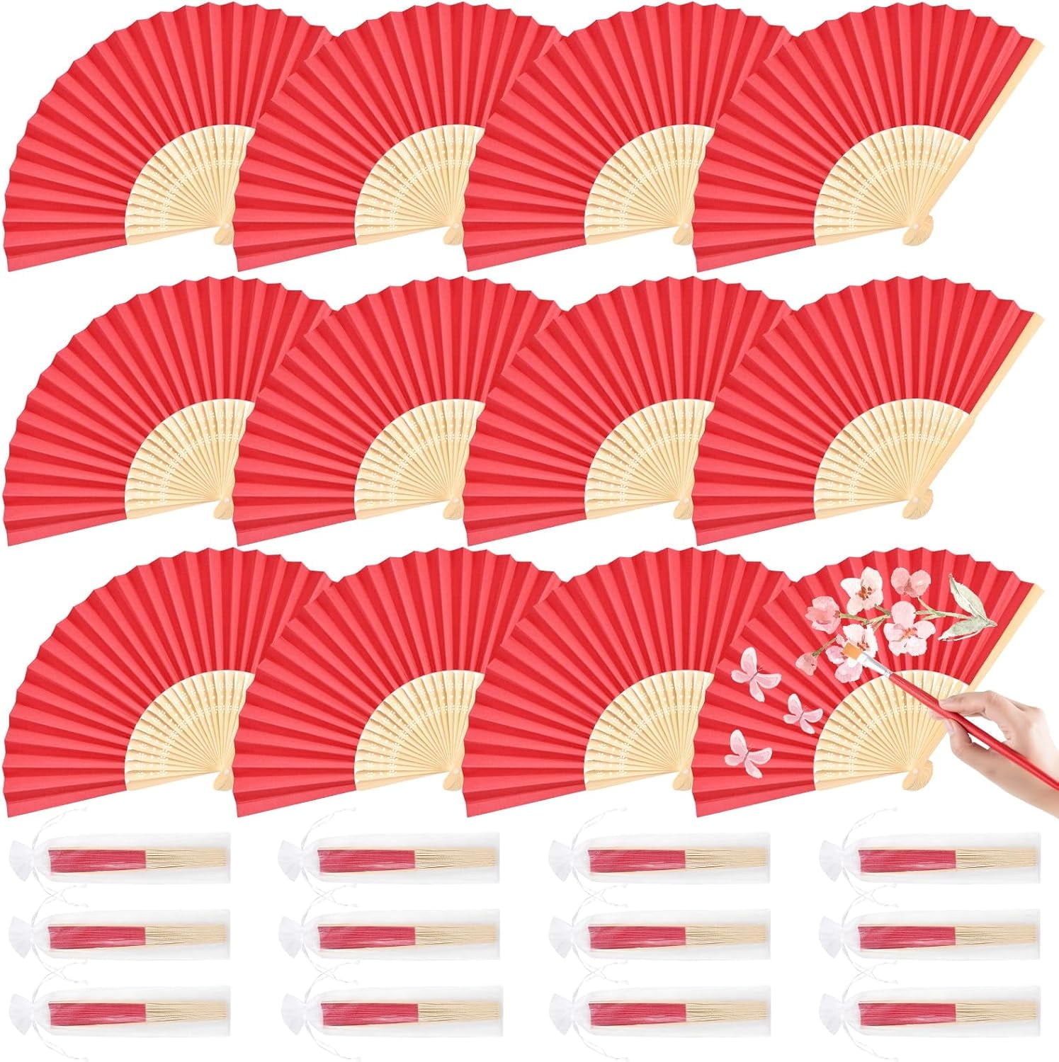 GlobaShun 12 Pack White Bamboo Folding Fans Handheld Paper Hand Fans ...