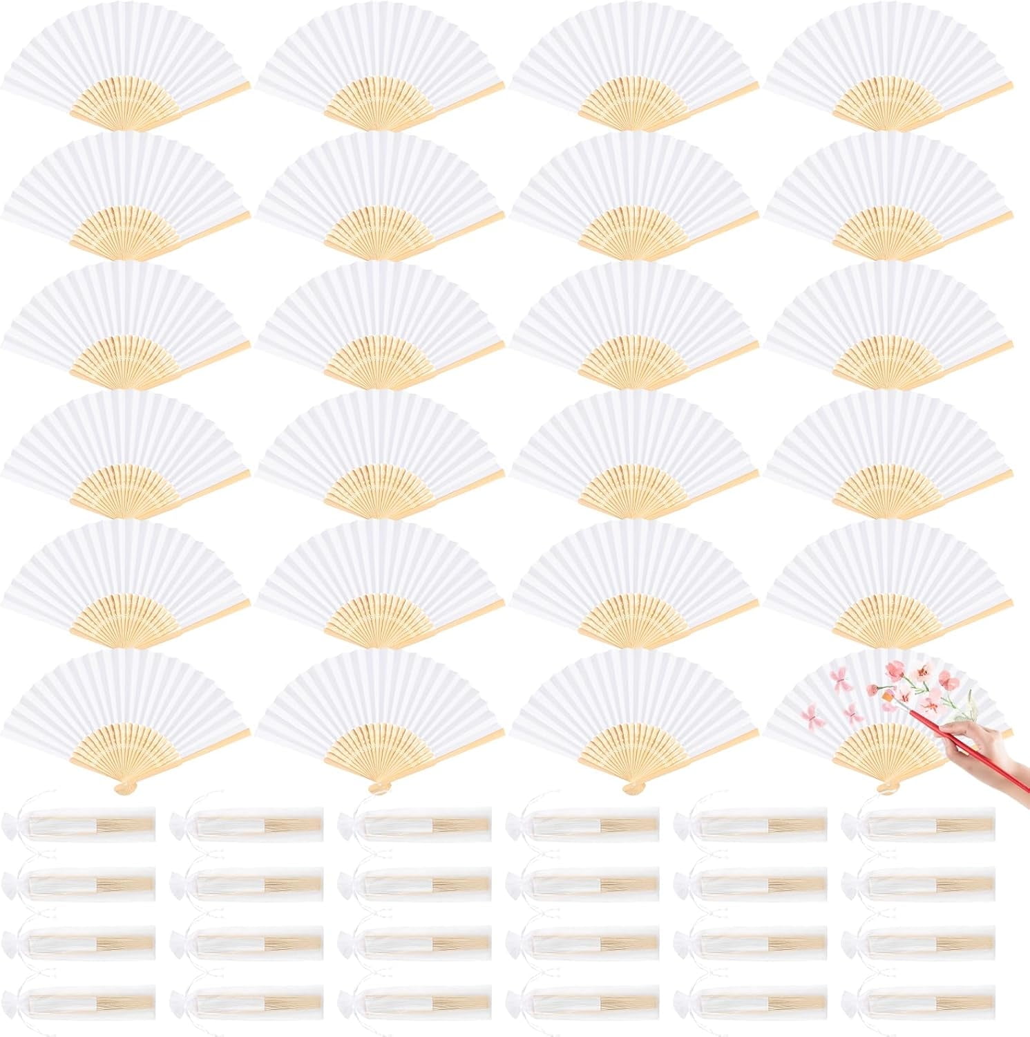 GlobaShun 12 Pack White Bamboo Folding Fans Handheld Paper Hand Fans ...