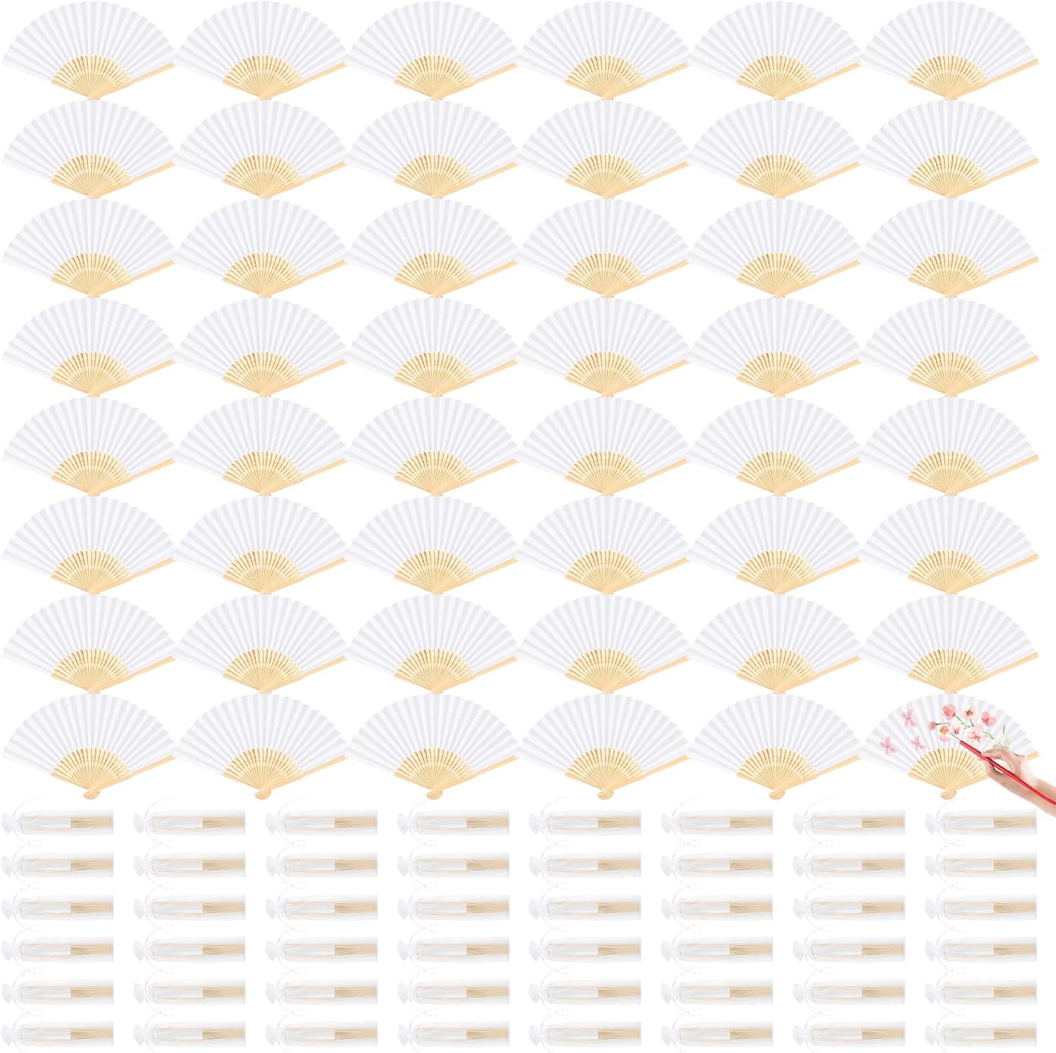 GlobaShun 12 Pack White Bamboo Folding Fans Handheld Paper Hand Fans ...