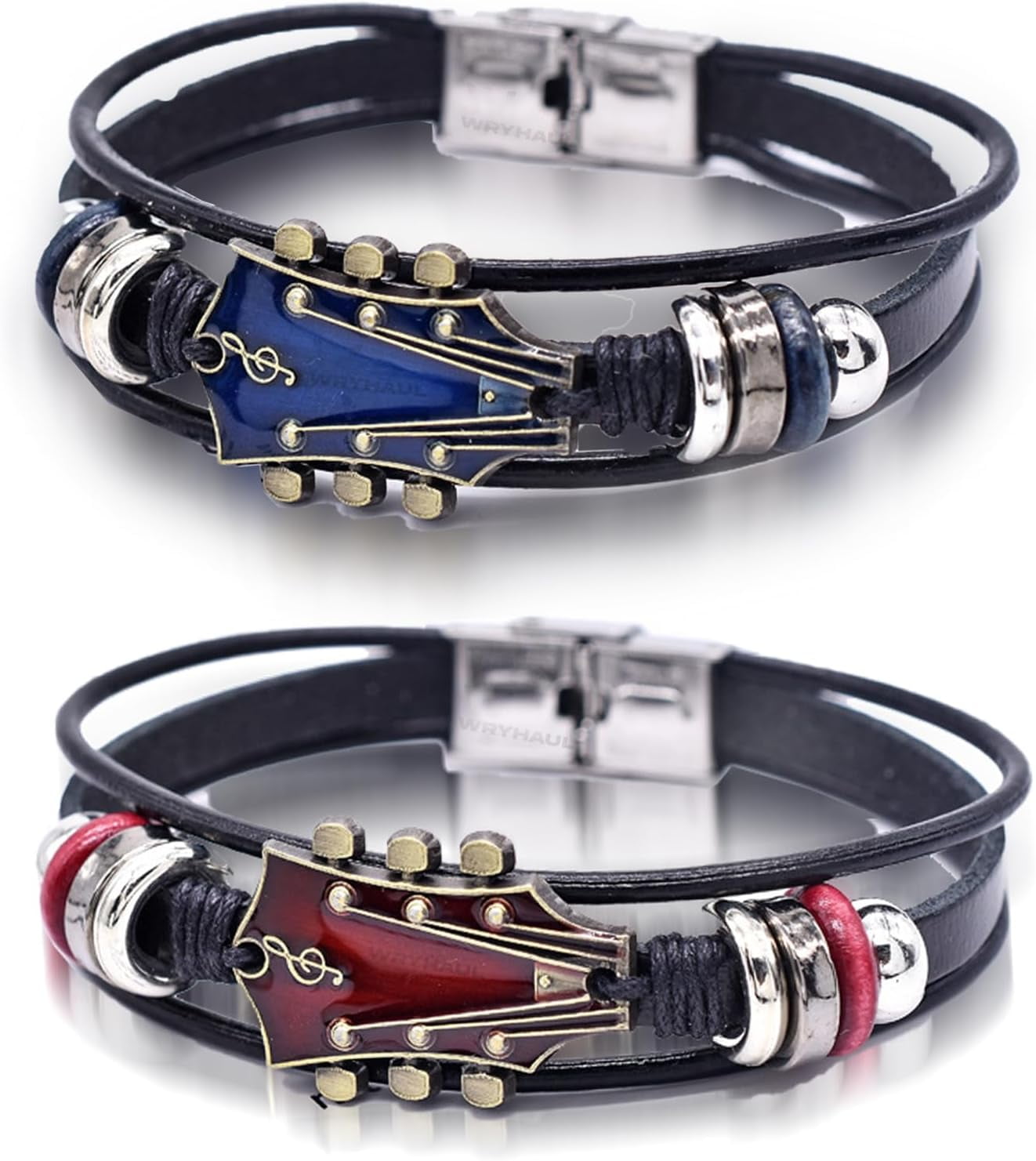 GlobaShun 2 Set Retro Faux Leather Guitar Bracelet, Zinc Alloy Rock ...