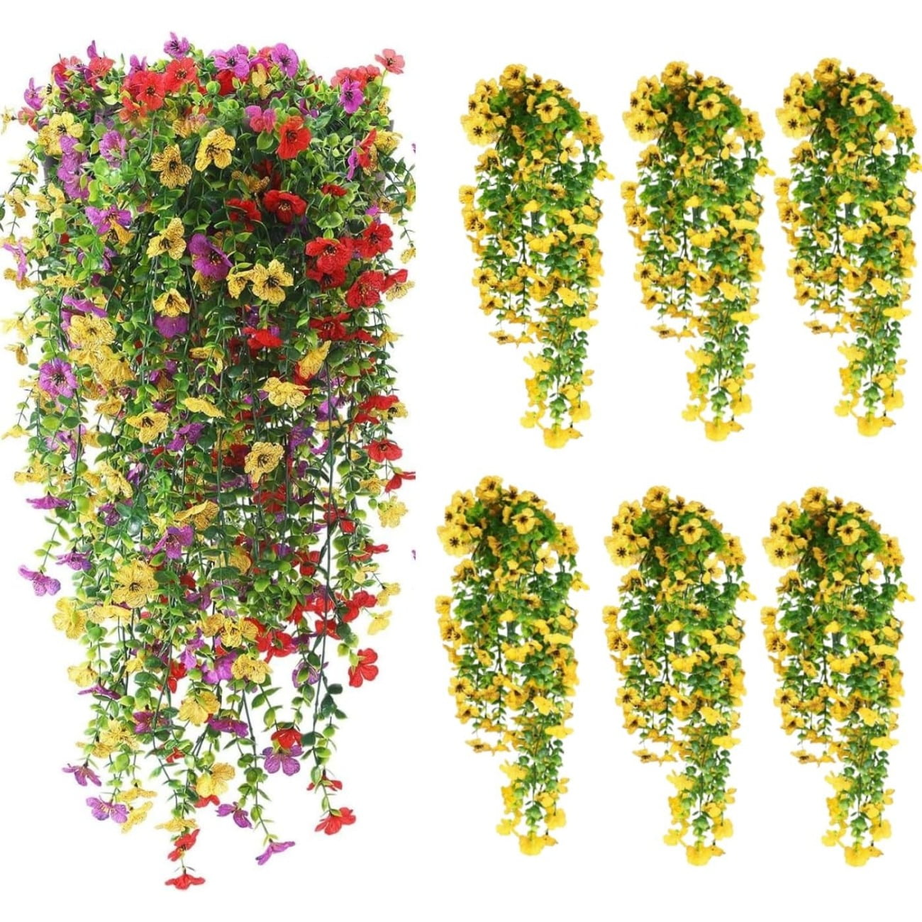 GlobaShun 6 PCS Artificial Faux Hanging Plants Flowers,Indoor Hanging ...