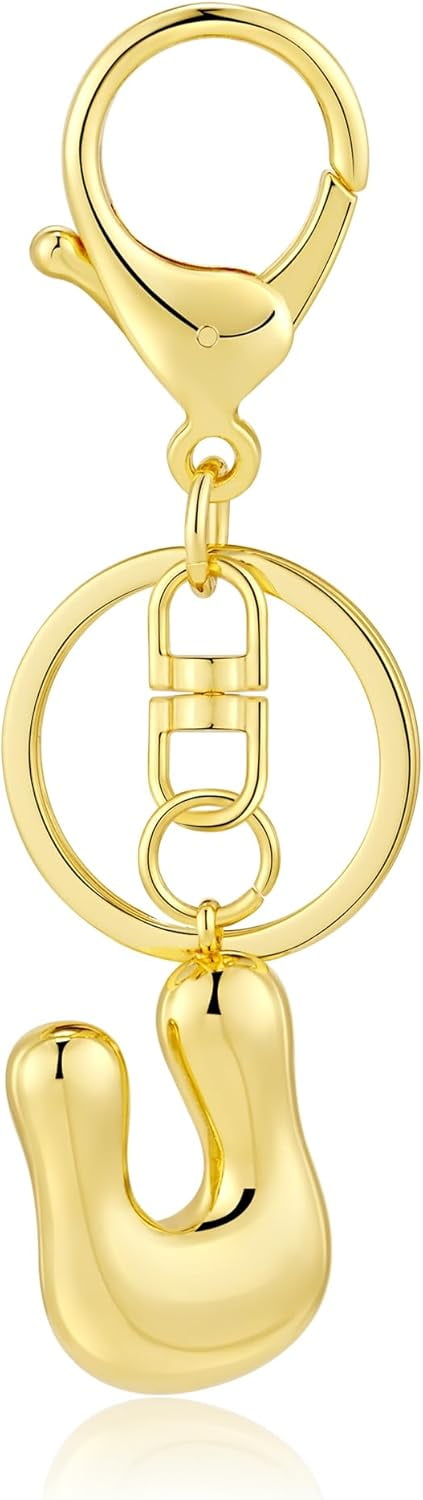 GlobaShun Gold Bubble Initial Keychain for Women Bag Charm Purse Key ...