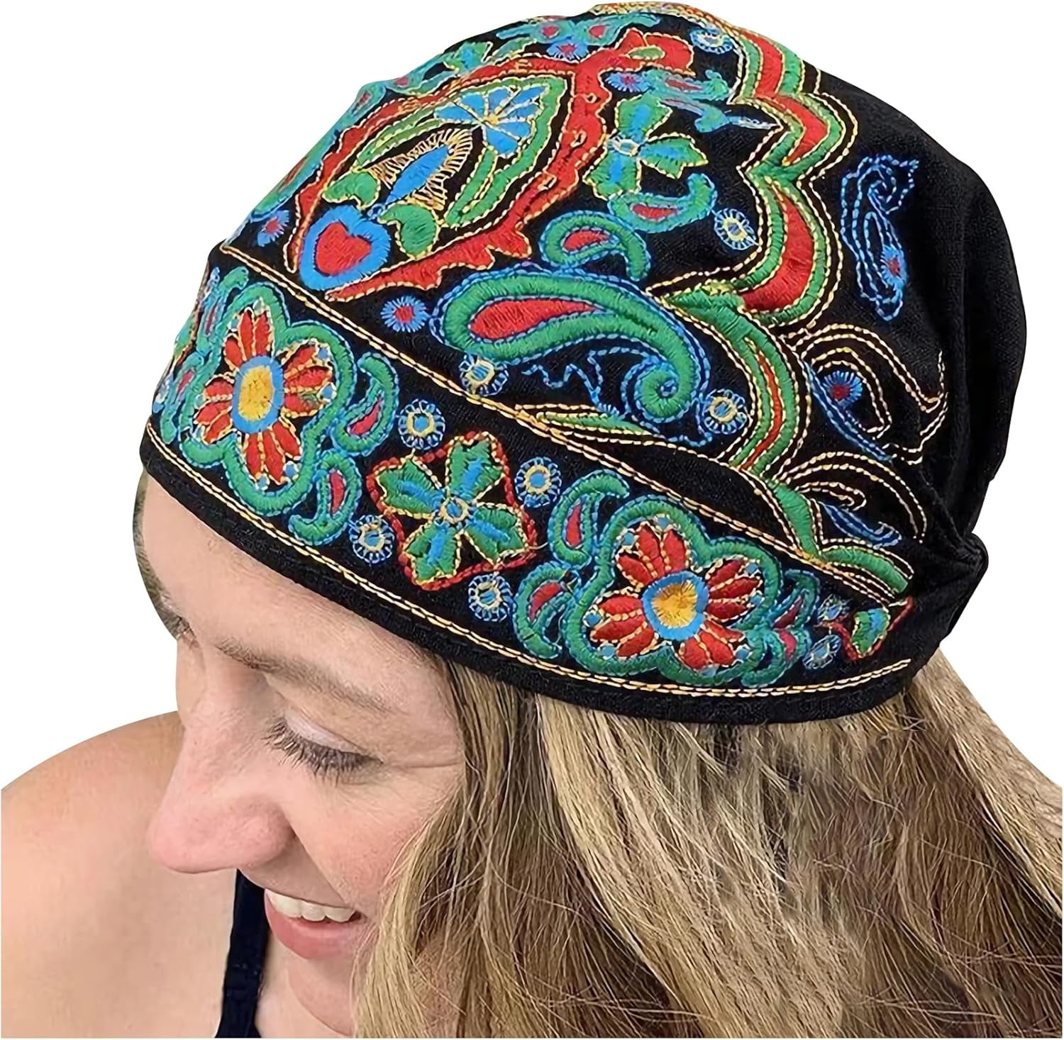 GlobaShun Handmade Embroidered Bandana Caps 2025 New Women Ethnic Style ...