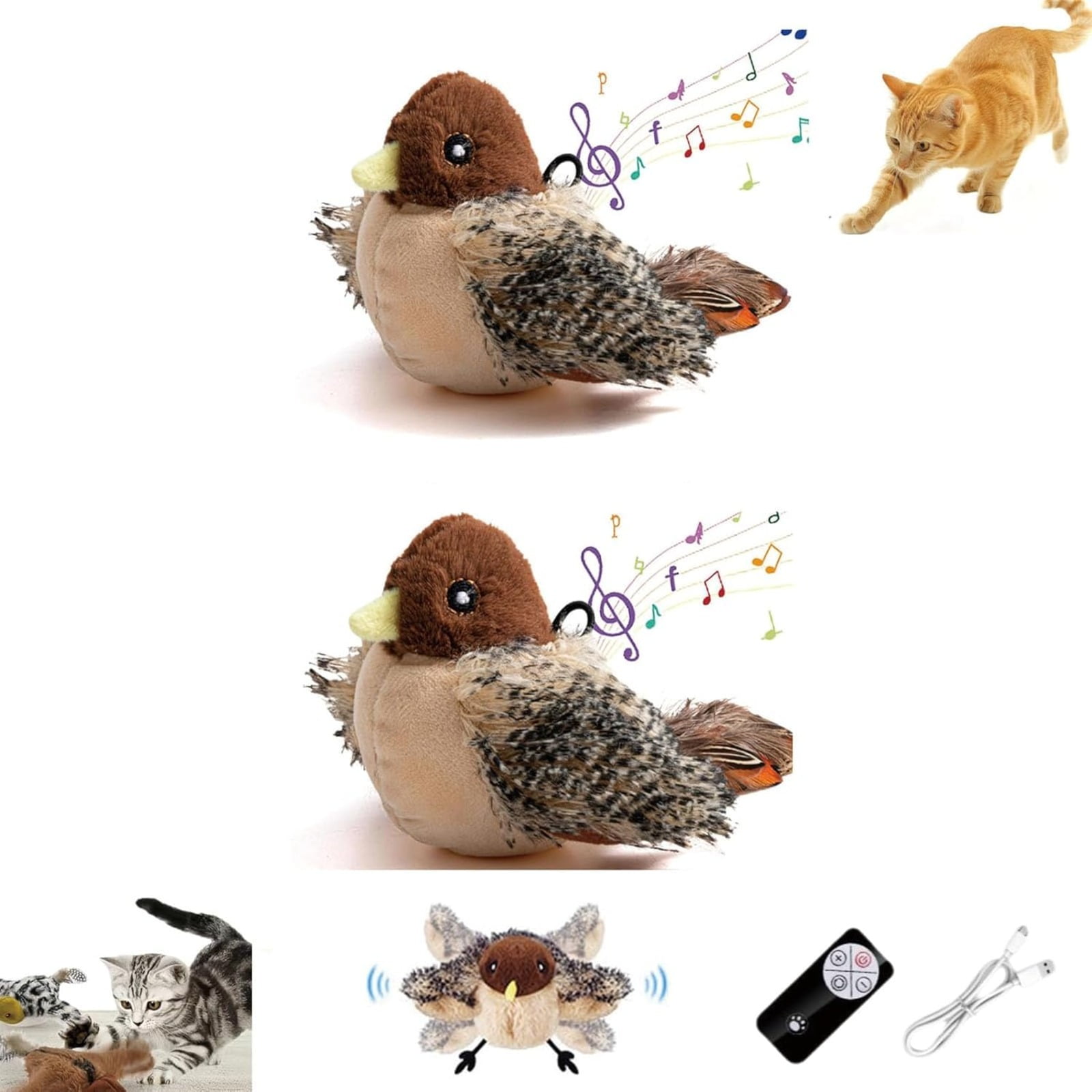 GlobaShun Interactive Chirping Bird Cat Toy，Automatic Chirping Flying ...