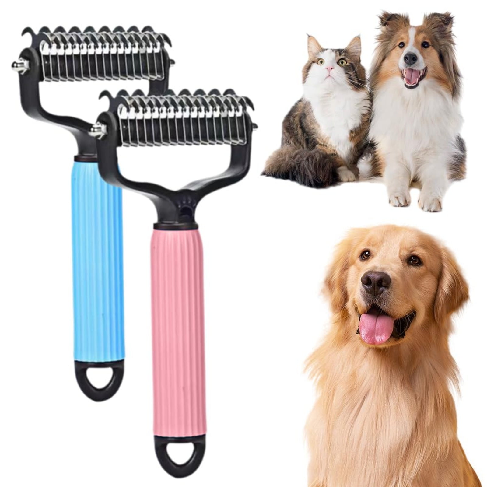 GlobaShun Pet Safe Dematting Comb, Deshedding Dog Brush Cat Dematting Tool, Double-Sided ...