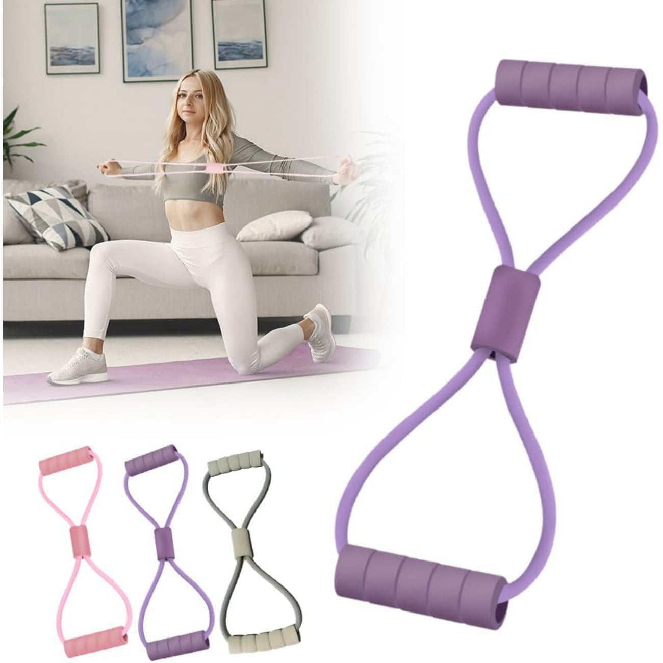 GlobaShun Resistance Band with Handles, Figure 8 Stretch Fitness Strap ...