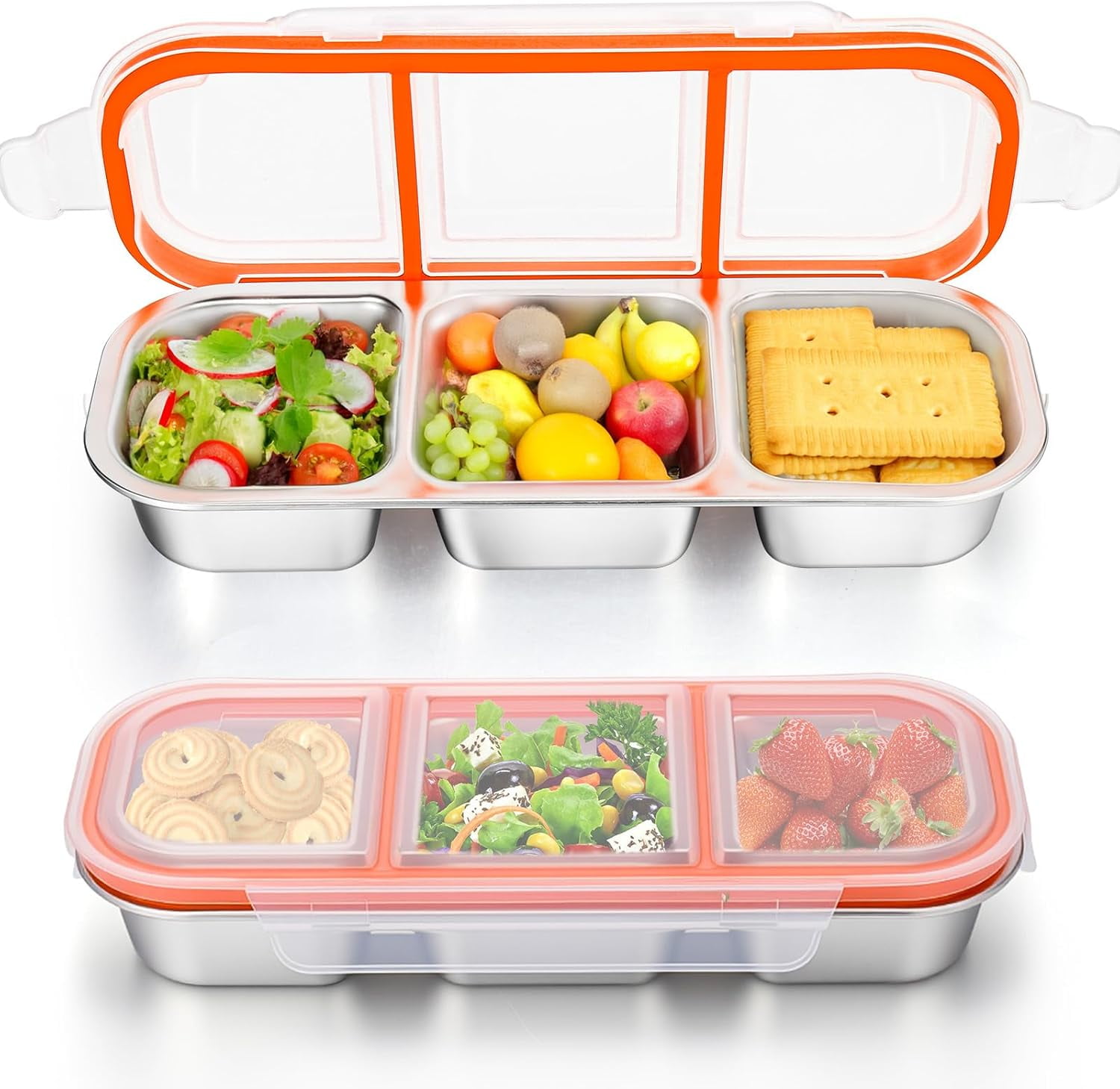 GlobaShun Stainless Steel Snackle Box Container,Reusable 3 Compartment ...