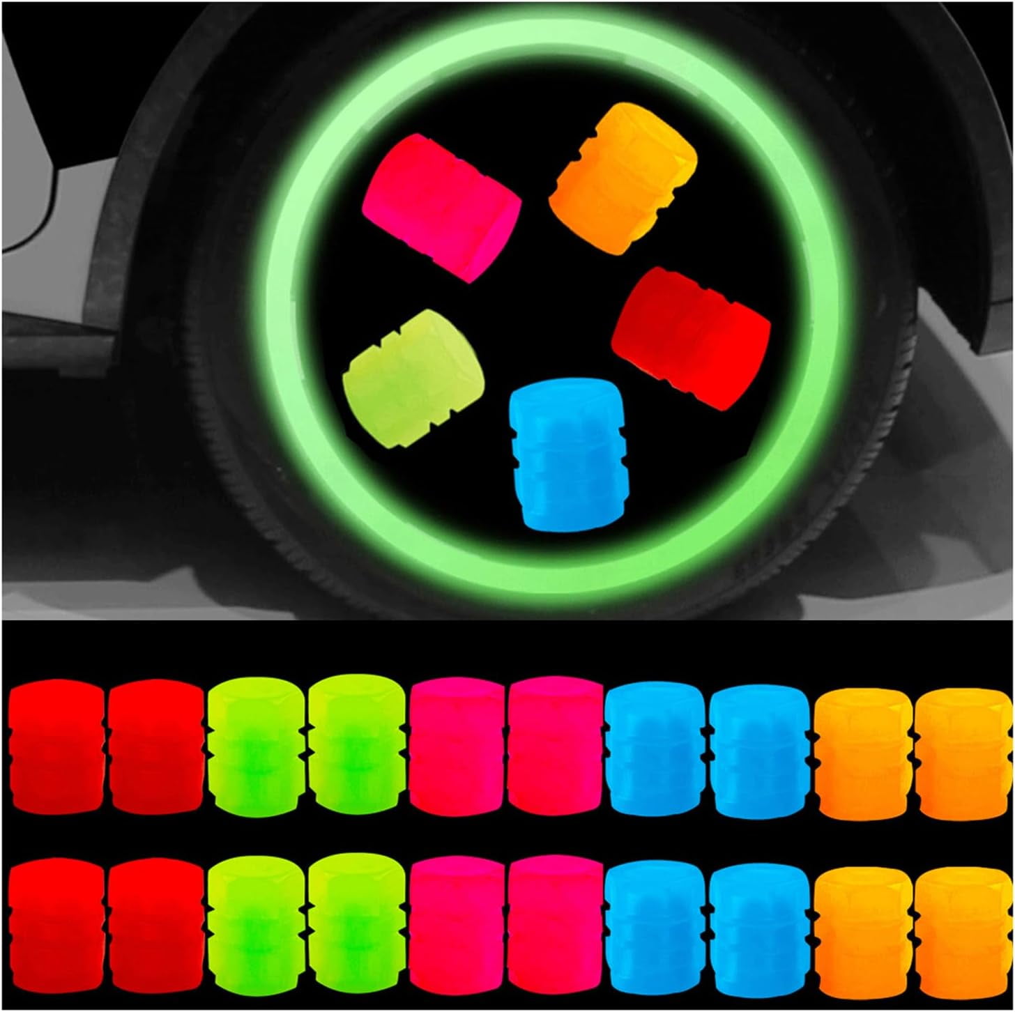 GlobaShun Tire air caps, Glowing tire Valve caps, Universal tire caps ...
