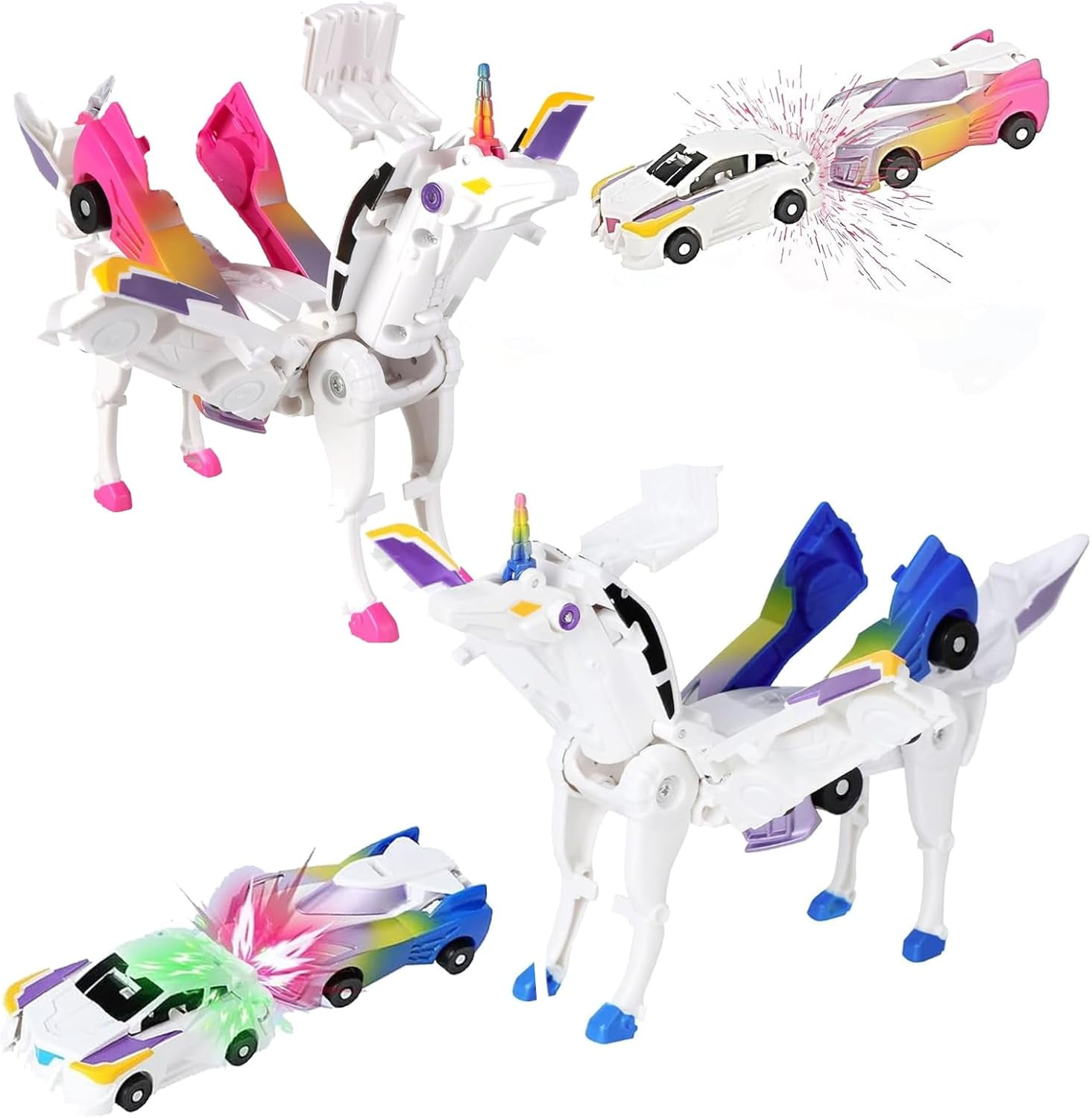 GlobaShun Unicorn Transforming Car，Transformation Car Toy with Crash ...