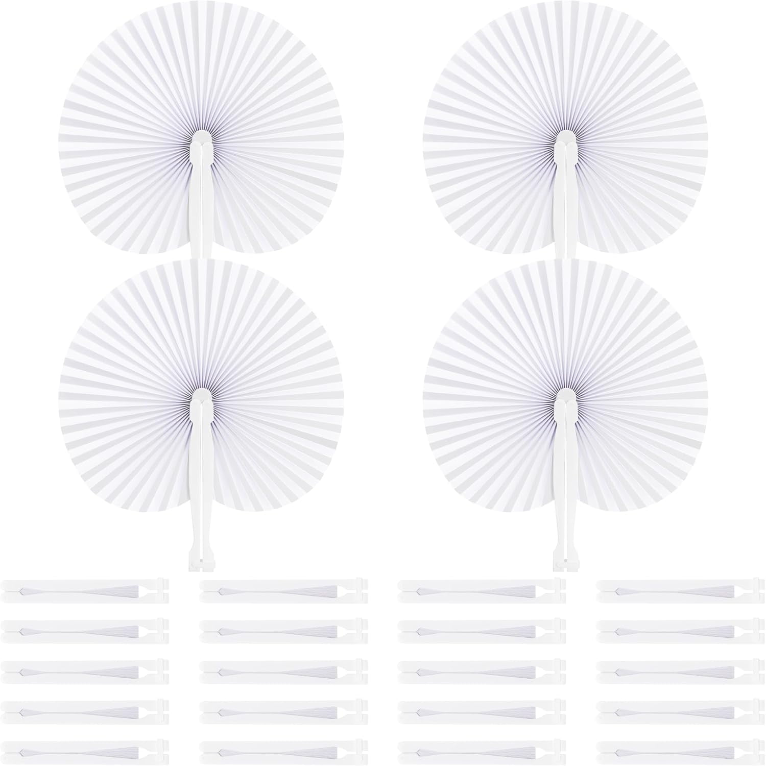 GlobaShun White Wedding Paper Folding Decorative Round Fans with ...