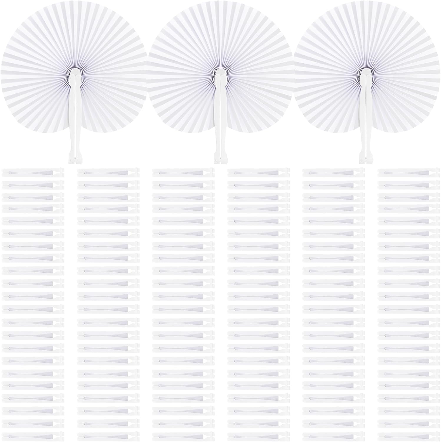 GlobaShun White Wedding Paper Folding Decorative Round Fans with ...