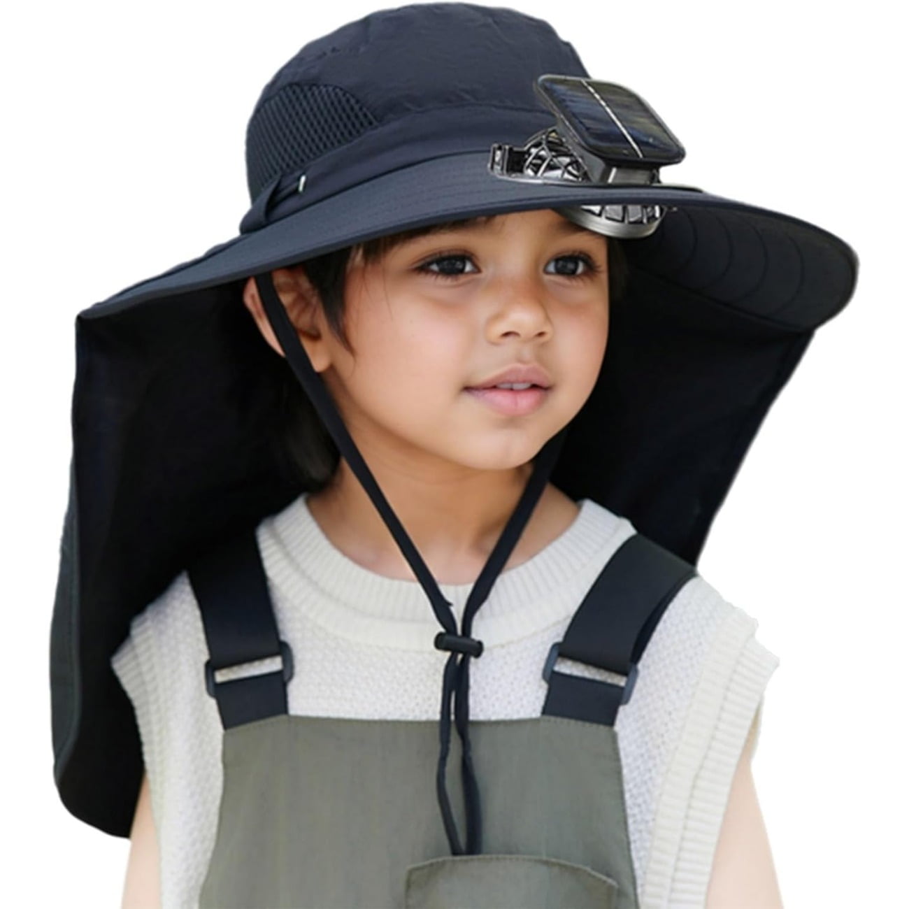 GlobaShun Wide Brim Sun Hat with Solar Fan for Kids, Children's Fan Fishing Hat for Outdoor ...