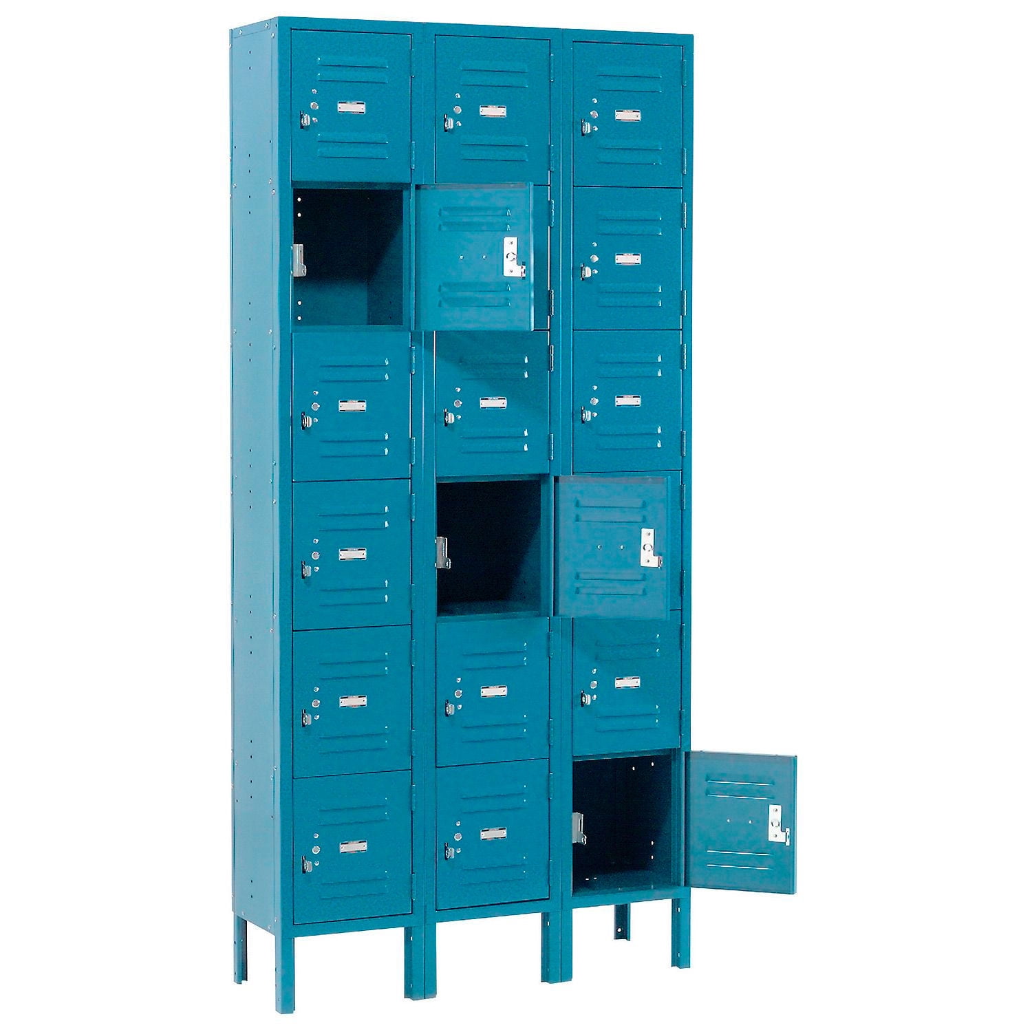 6-Tier 18 Door Box Locker, 12"W x 12"D x 12"H, Blue, Assembled ...