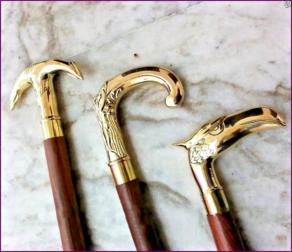 Global Antiques 3 Pcs Walking Stick Brass Handles Decorative Handmade ...
