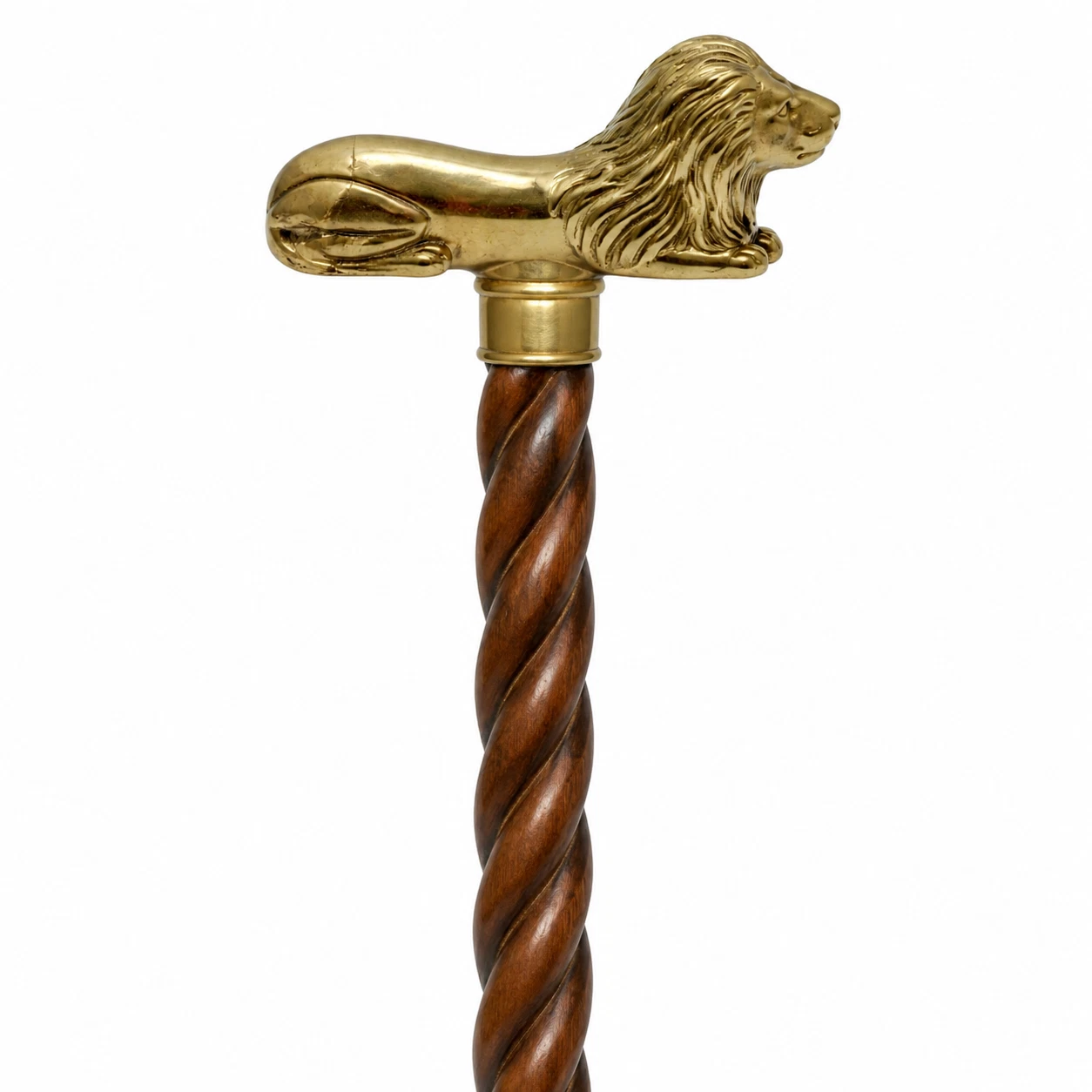 Global Antiques Vintage Lion Head Walking Stick Cane with Spiral Wooden ...