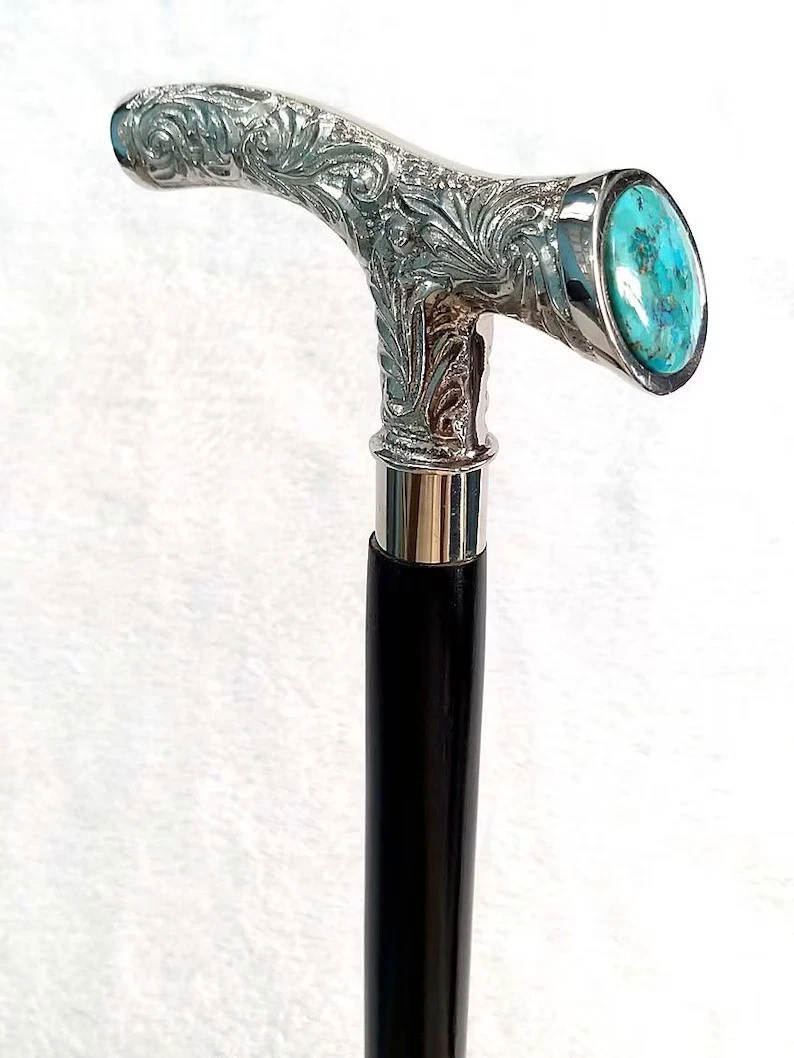 Global Antiques Vintage Wood Walking Cane with Silver Designer Handle ...