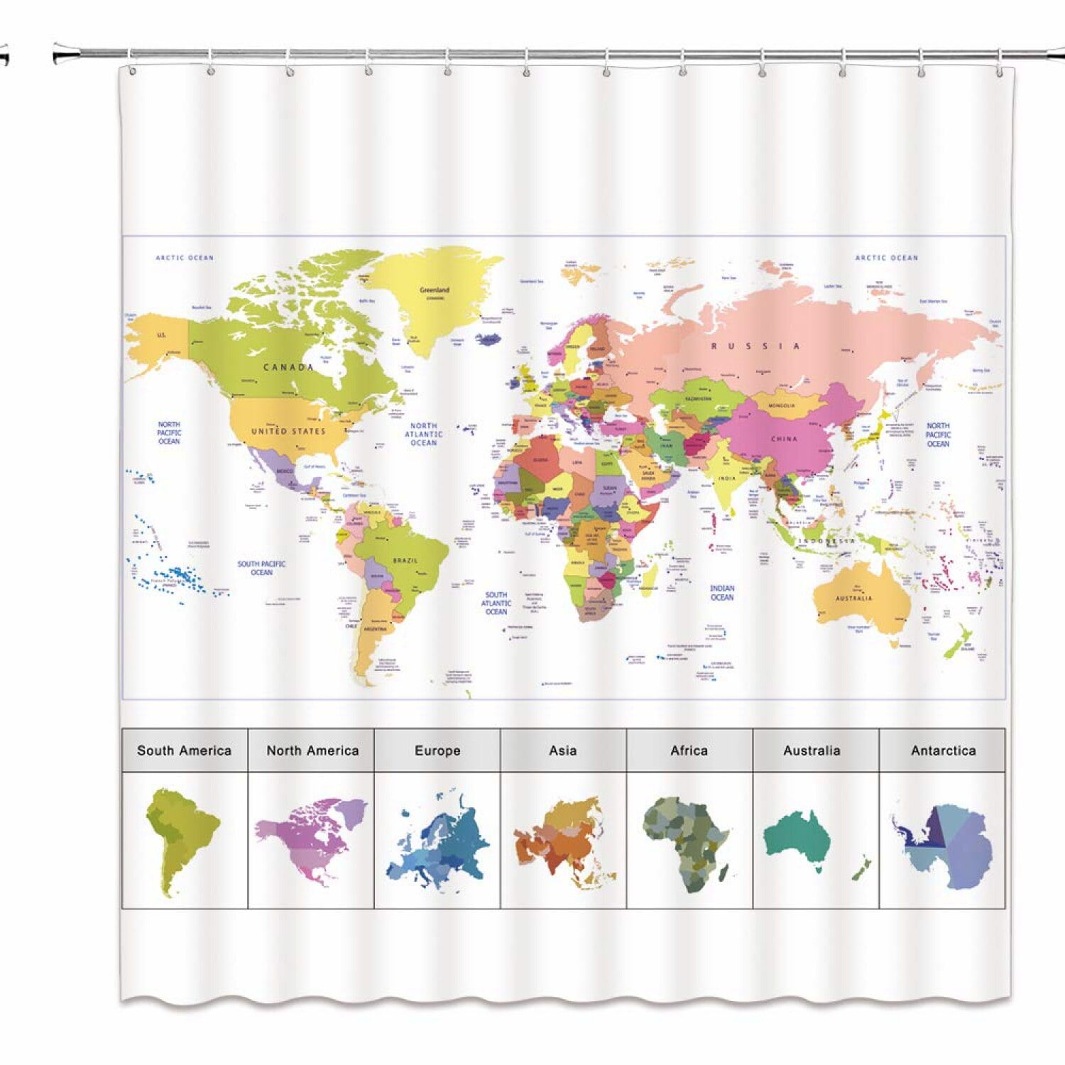Global Explorer Shower Curtain - Educational World Map with Capitals ...