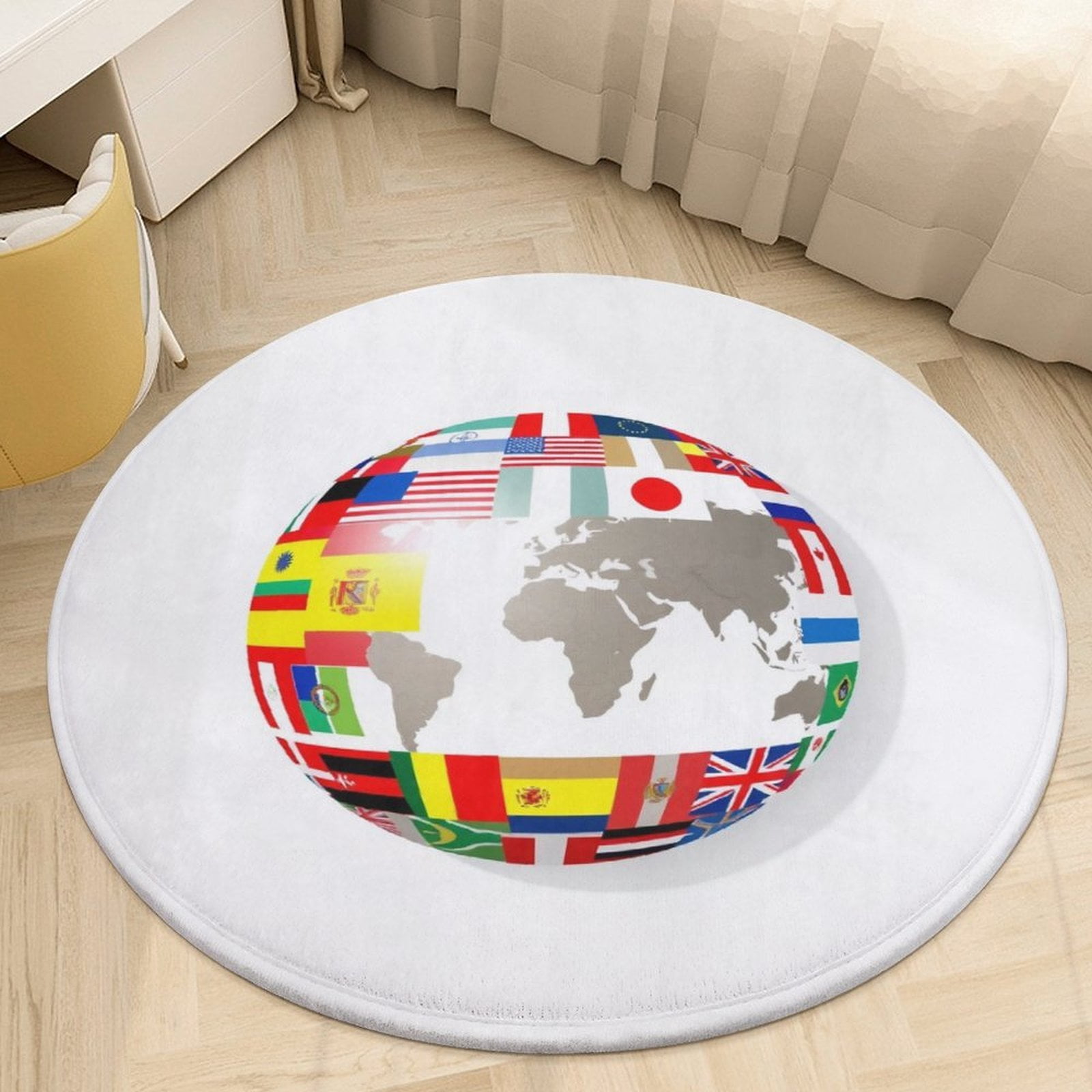 Global Flags World Map Modern Round Carpets for Living Room Ration ...
