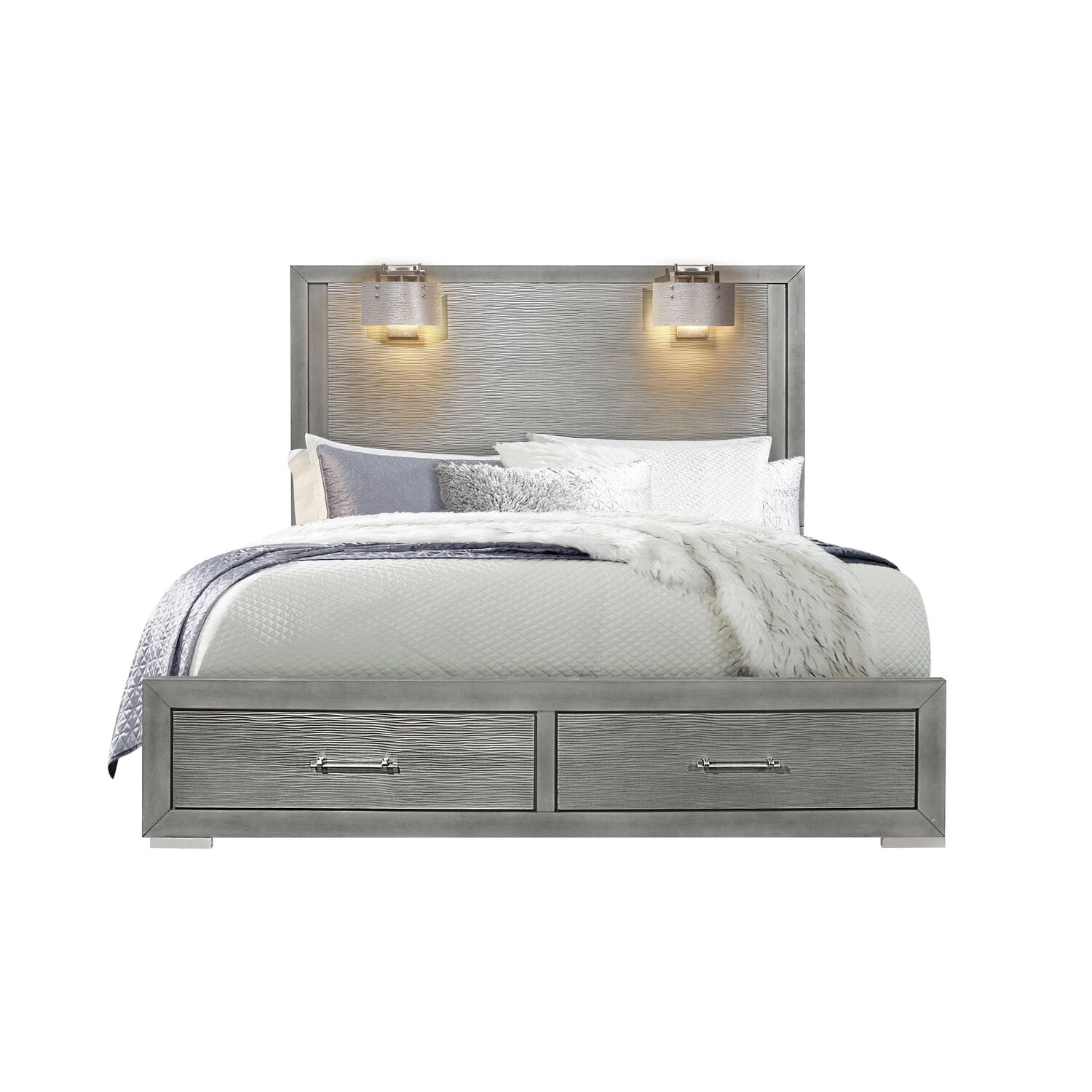 Tiffany Silver King Bed With Lamps - Walmart.com