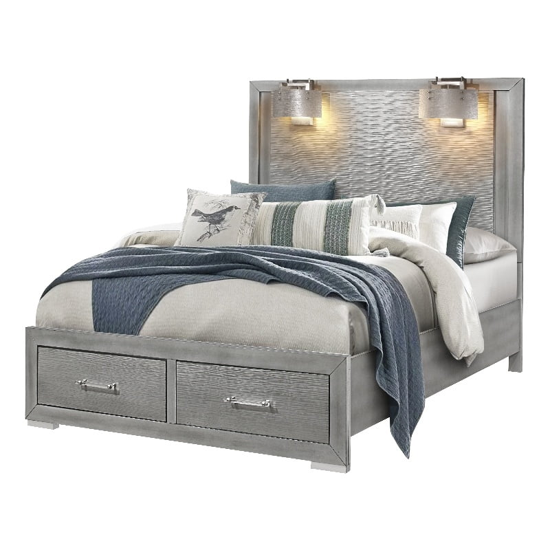 Global Furniture USA Contemporary Tiff Silver Queen Bed with Lamps ...