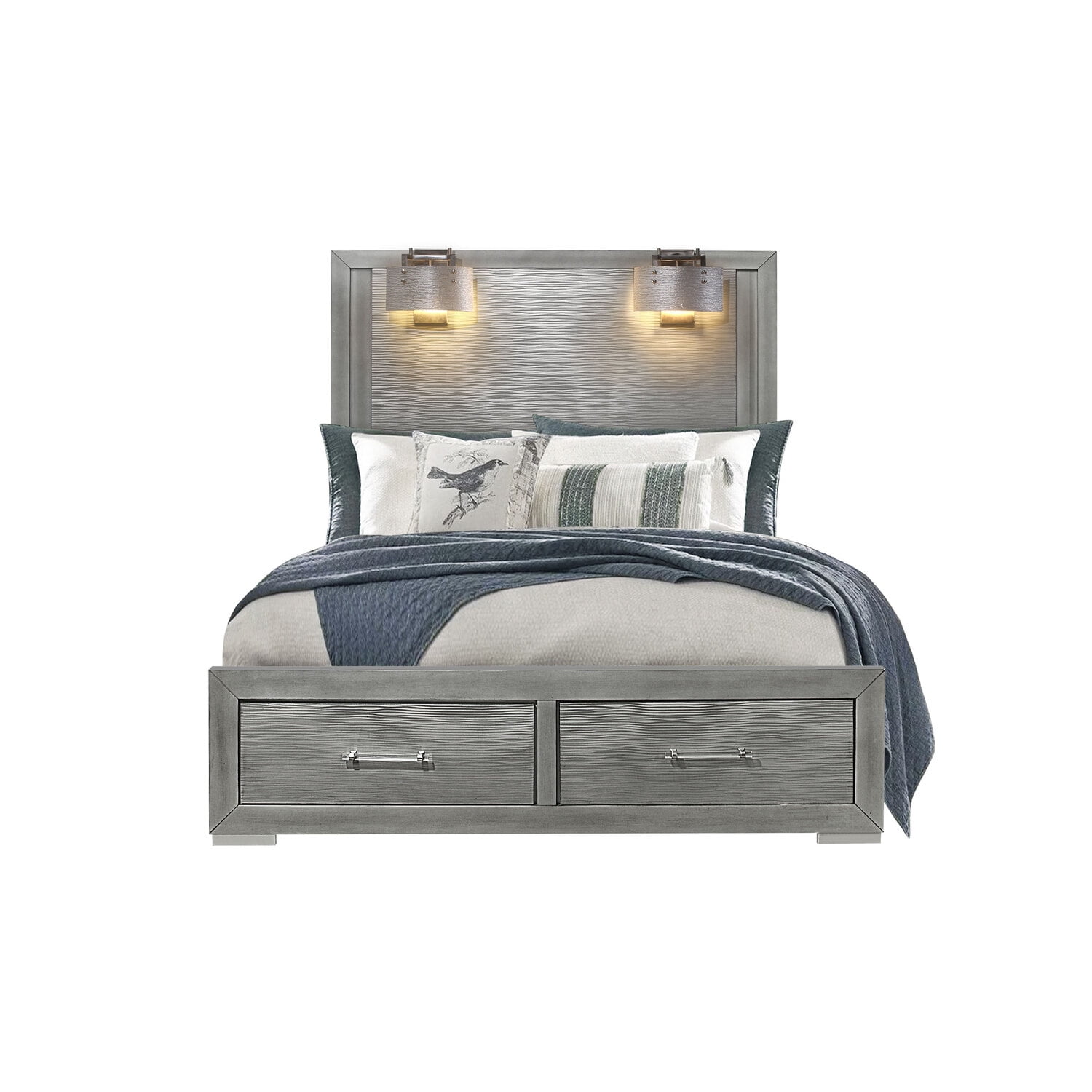 Global Furniture USA Contemporary Tiff Silver Queen Bed with Lamps ...