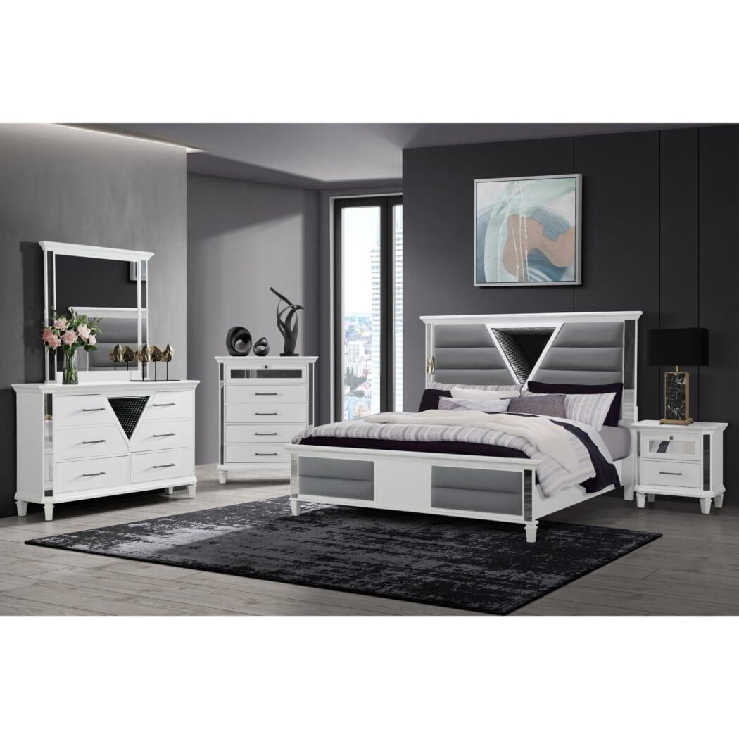Global Furniture USA Marco Metallic White Wood Full Bed Set with LED ...