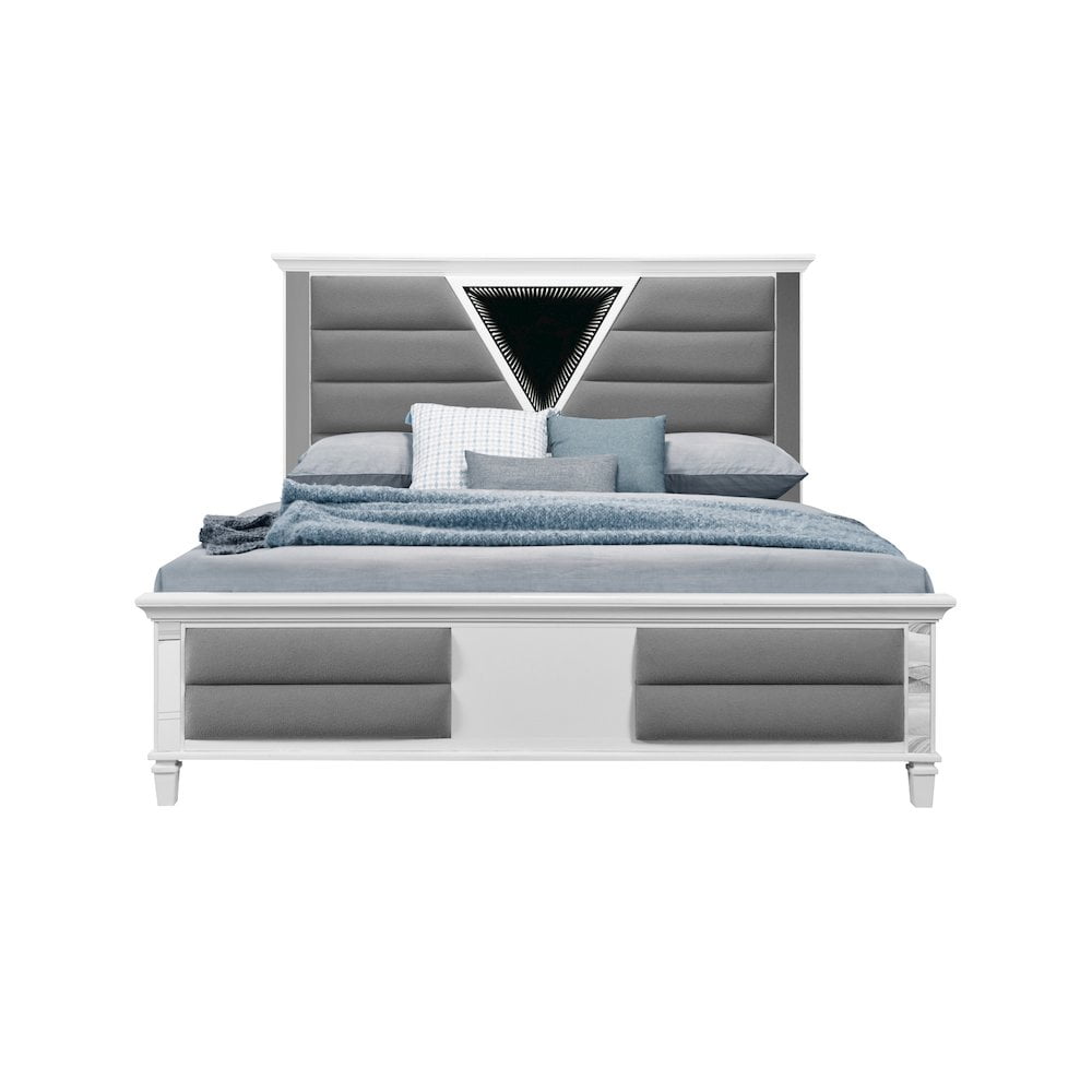 Global Furniture USA Marco White Metallic King Bed with LED Mirror ...