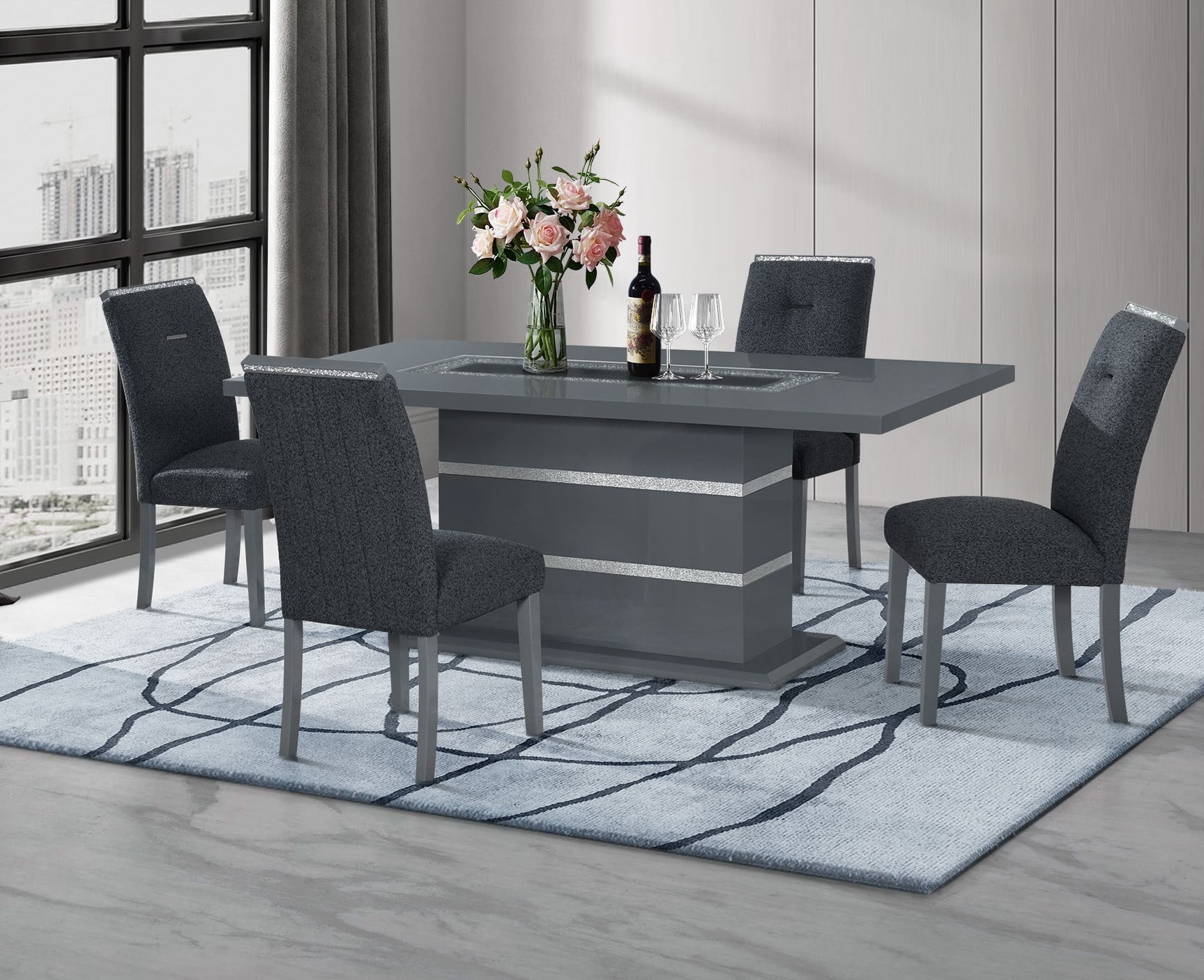 Global Furniture USA Monaco Dark Gray Wood Dining Table and 4 Dining ...