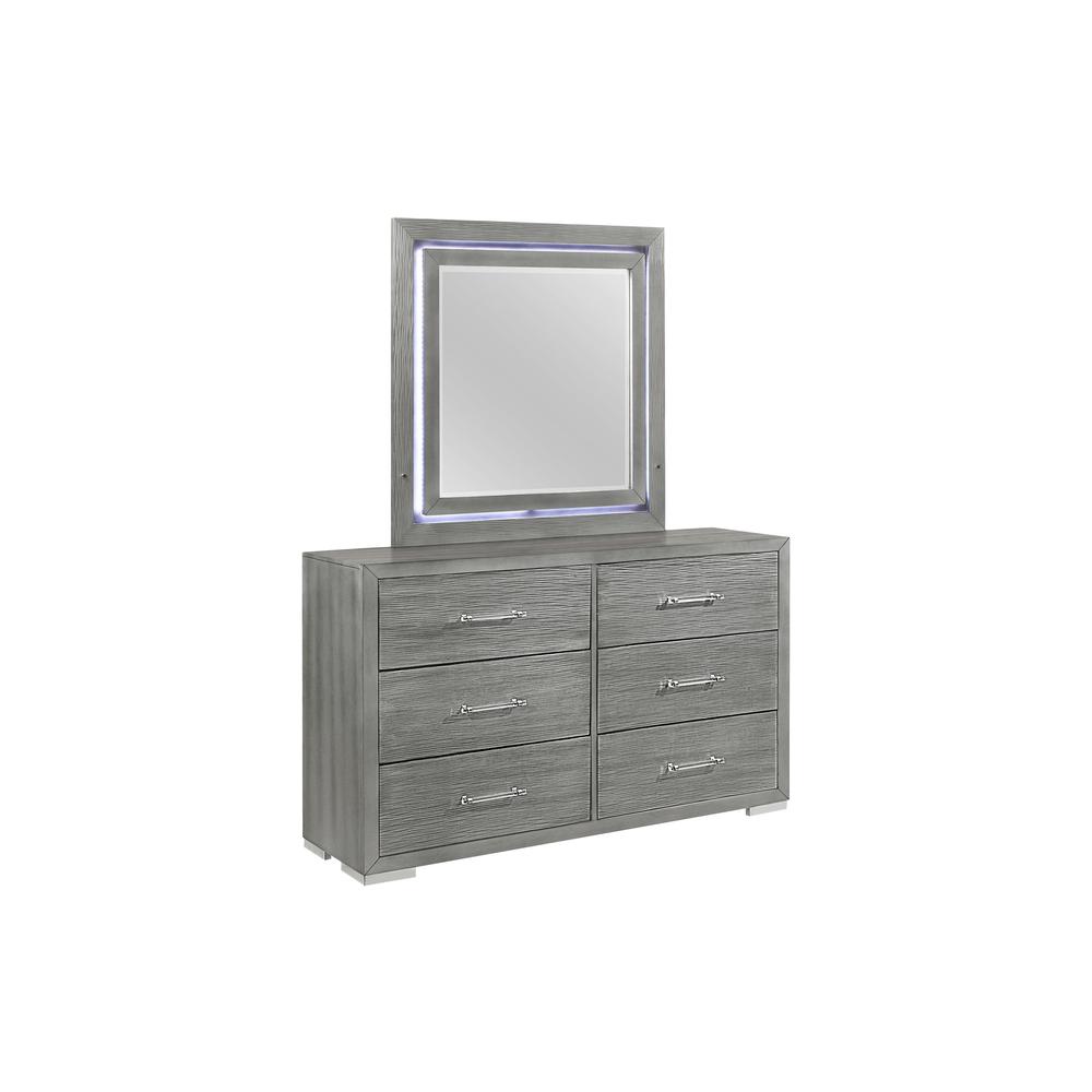 Global Furniture USA Tiff Silver Wood 6-Drawer Dresser with Acrylic ...