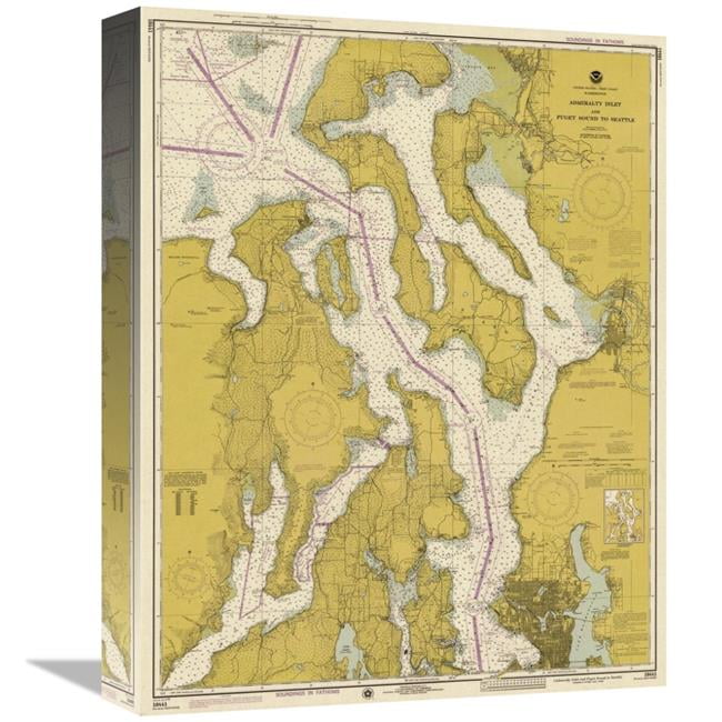Global Gallery 16 in. Nautical Chart - Admiralty Inlet & Puget Sound to ...