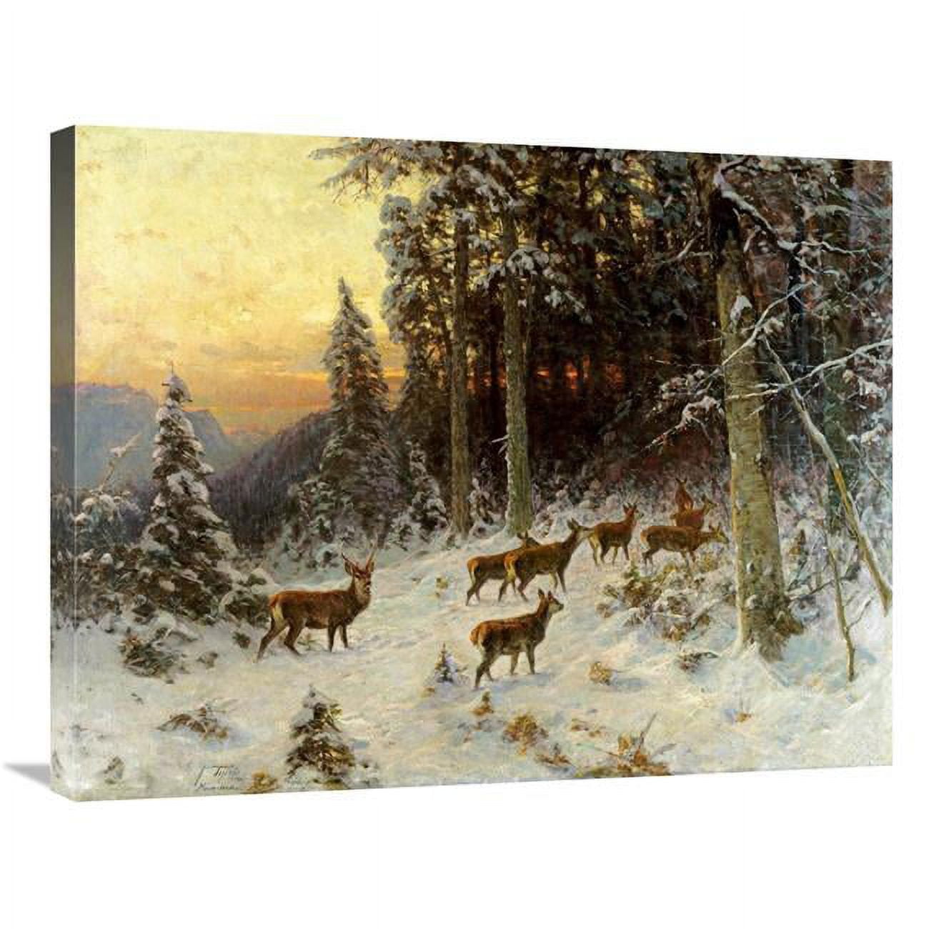 Global Gallery Deer in Winter Wooded Landscape Art Print - Arthur Julius Thiele - Walmart.com