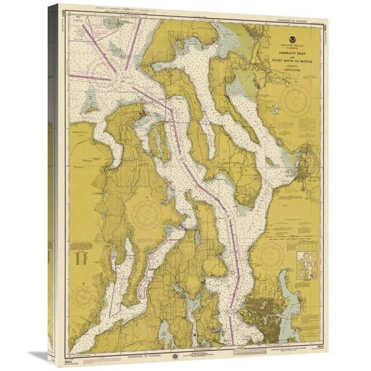 Global Gallery 30 in. Nautical Chart - Admiralty Inlet & Puget Sound to ...