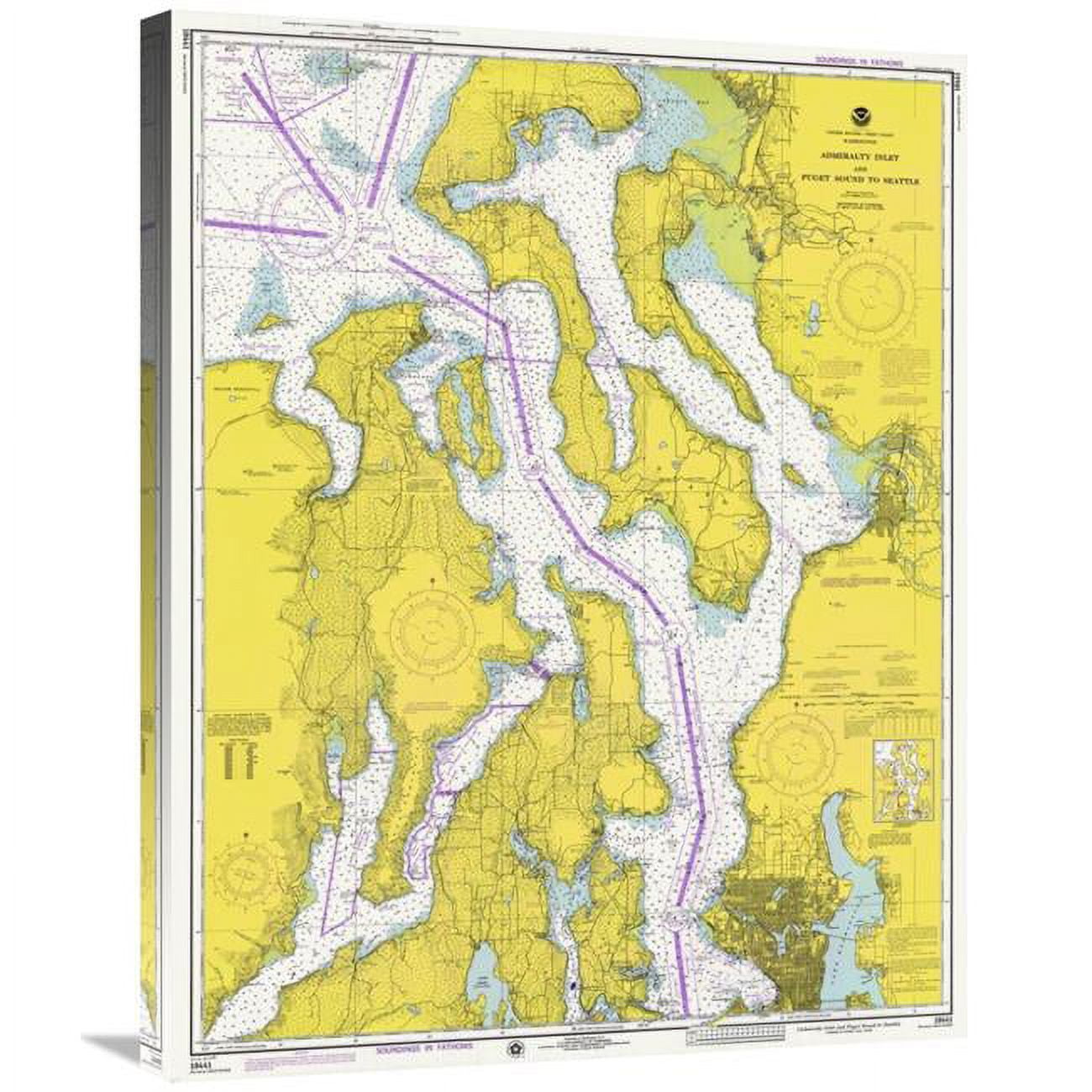 Global Gallery 30 in. Nautical Chart - Admiralty Inlet & Puget Sound to ...