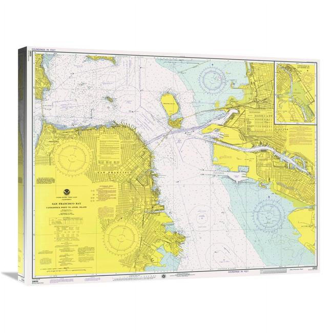 Global Gallery 30 in. Nautical Chart - San Francisco Bay CA. 1975 Art ...