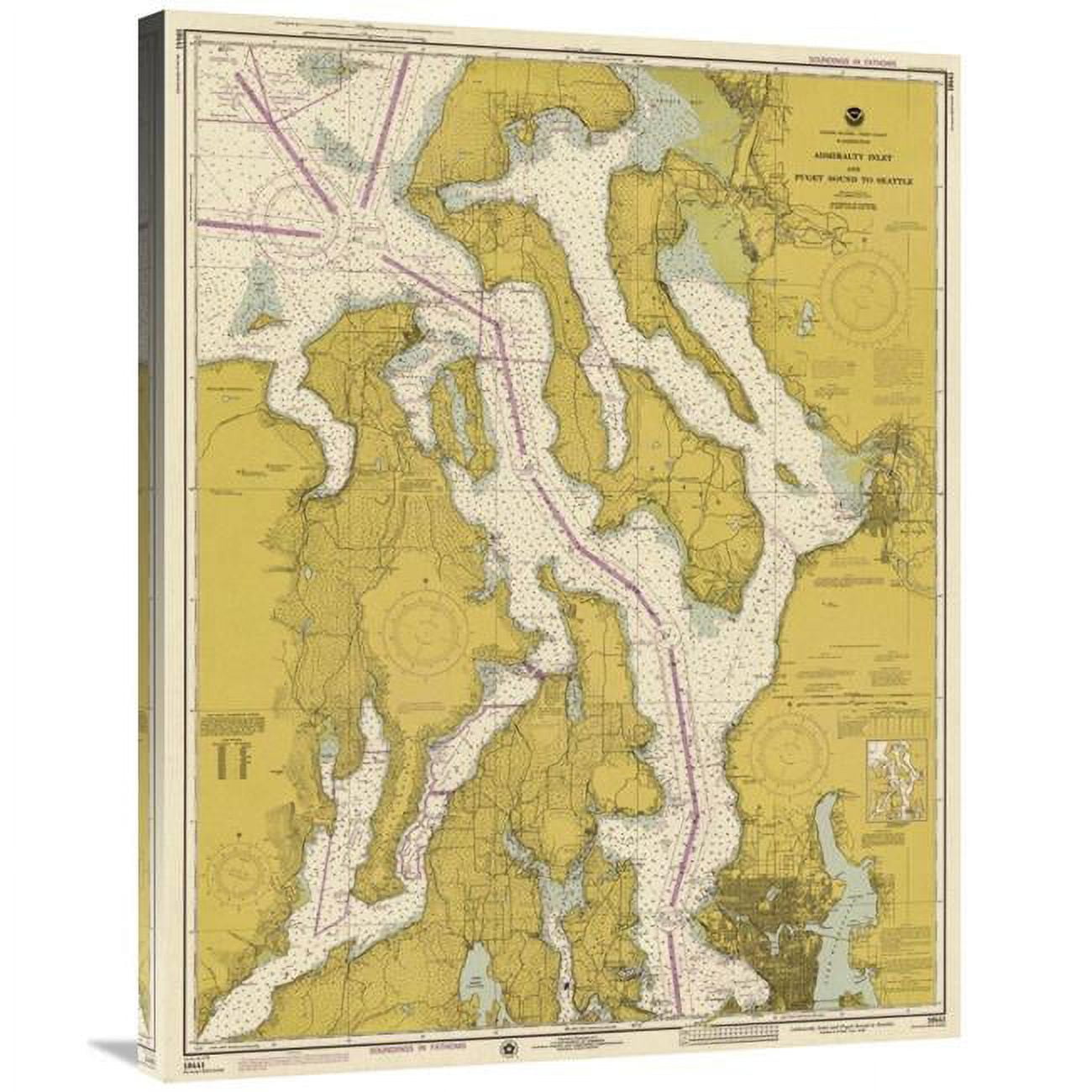 Global Gallery 36 in. Nautical Chart - Admiralty Inlet & Puget Sound to ...