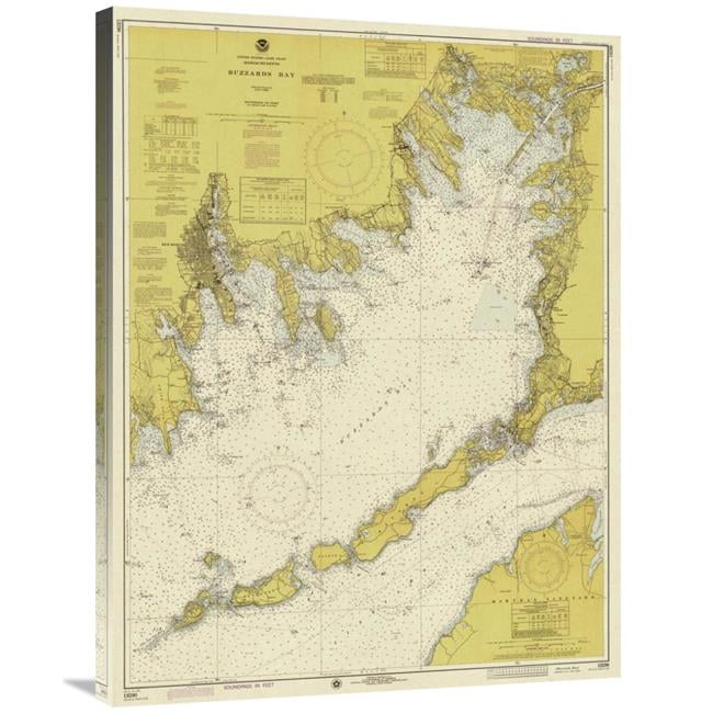 Global Gallery 36 in. Nautical Chart - Buzzards Bay CA. 1974 - Sepia ...