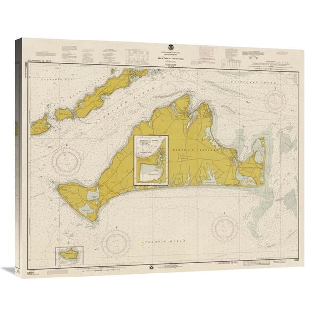 Global Gallery 36 in. Nautical Chart - Marthas Vineyard CA. 1975 ...
