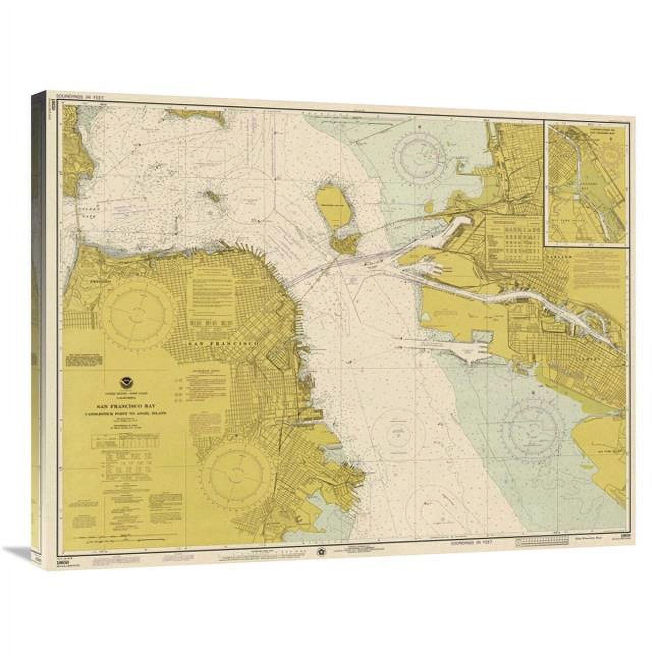 Global Gallery 36 in. Nautical Chart - San Francisco Bay CA. 1975 ...