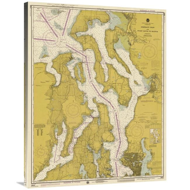 Global Gallery 40 in. Nautical Chart - Admiralty Inlet & Puget Sound to ...