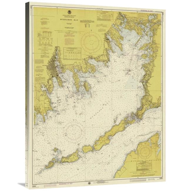 Global Gallery 40 in. Nautical Chart - Buzzards Bay CA. 1974 - Sepia ...