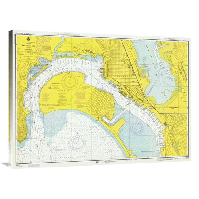 Global Gallery 40 in. Nautical Chart - San Diego Bay CA. 1974 Art Print ...